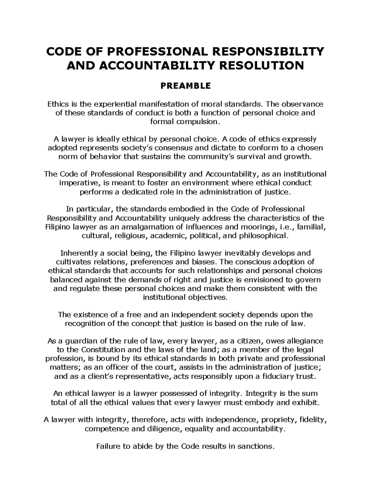 CPRA-Preamble - PREAMBLE TO CPRA - CODE OF PROFESSIONAL RESPONSIBILITY ...