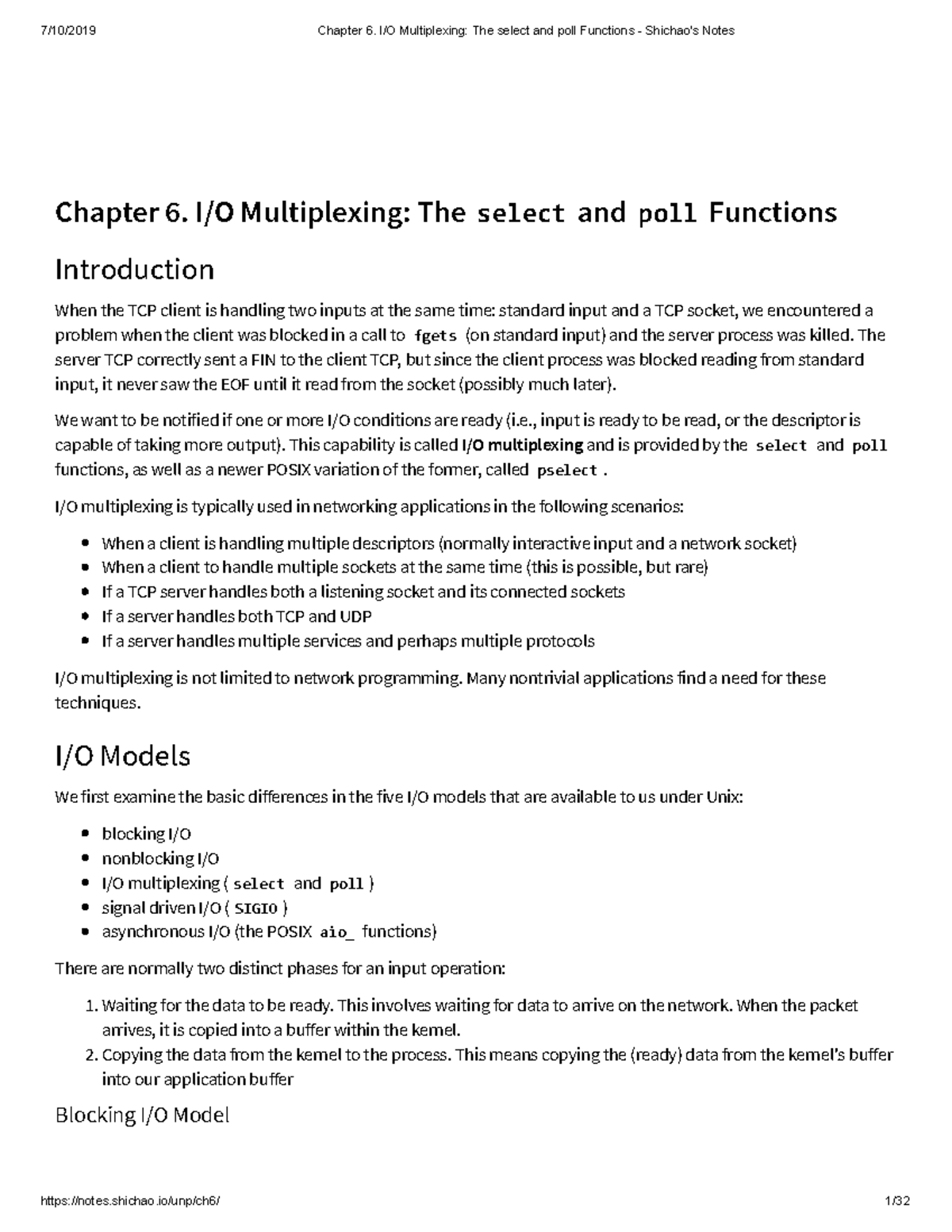 Chapter 6 I O Multiplexing The Select And Poll Functions Shichao S Notes Chapter 6 I O