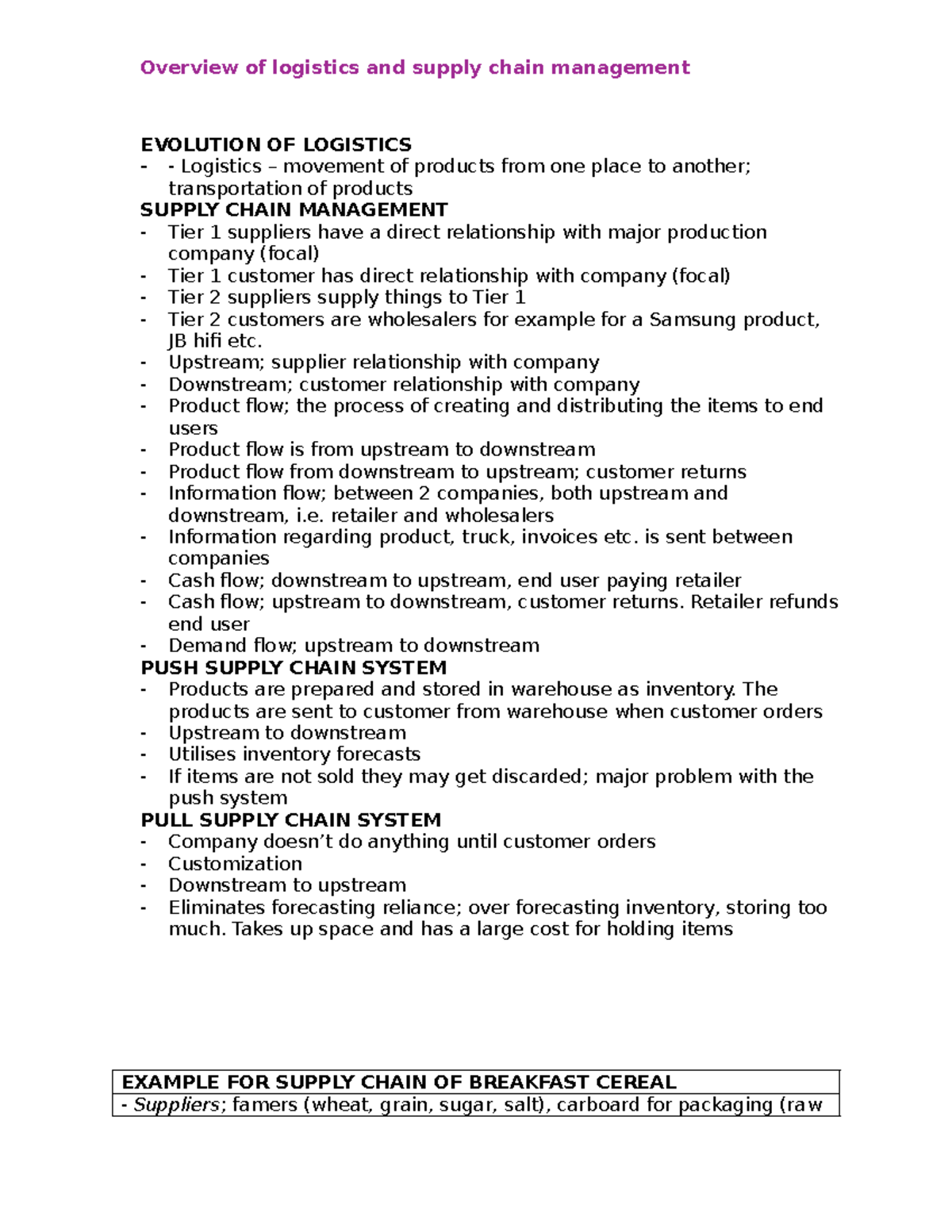 Intro to logistics WK1 - basics of supply chain - Overview of logistics ...