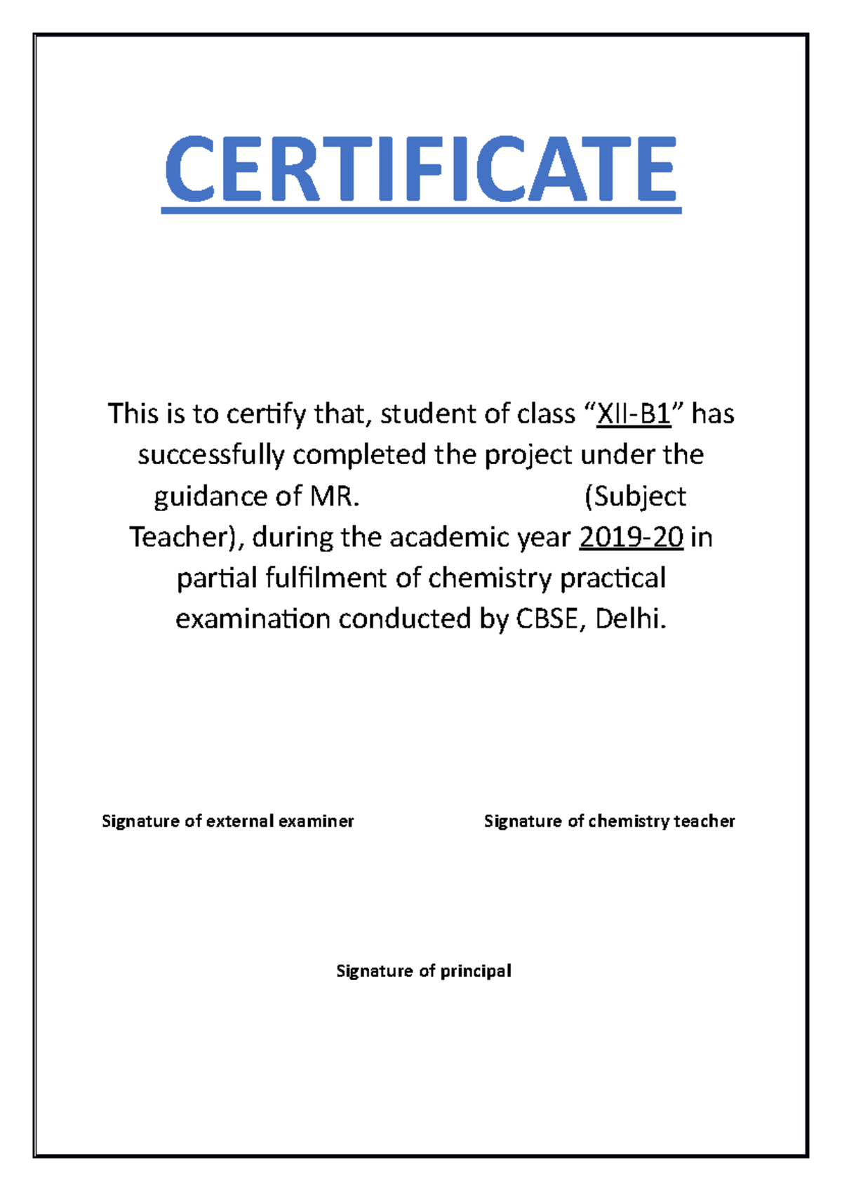 Certificate - CERTIFICATE This is to certify that, student of class ...
