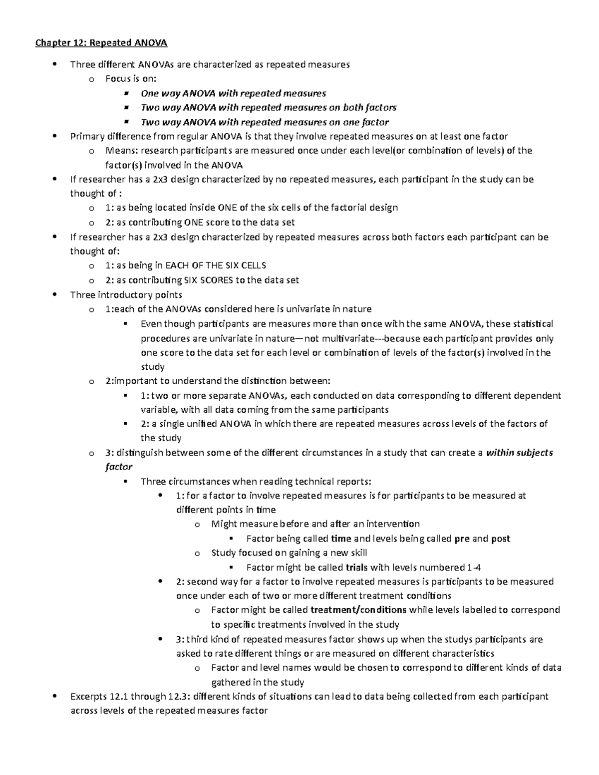 Chapter 12 - Chapter 12: Repeated ANOVA Three different ANOVAs are ...