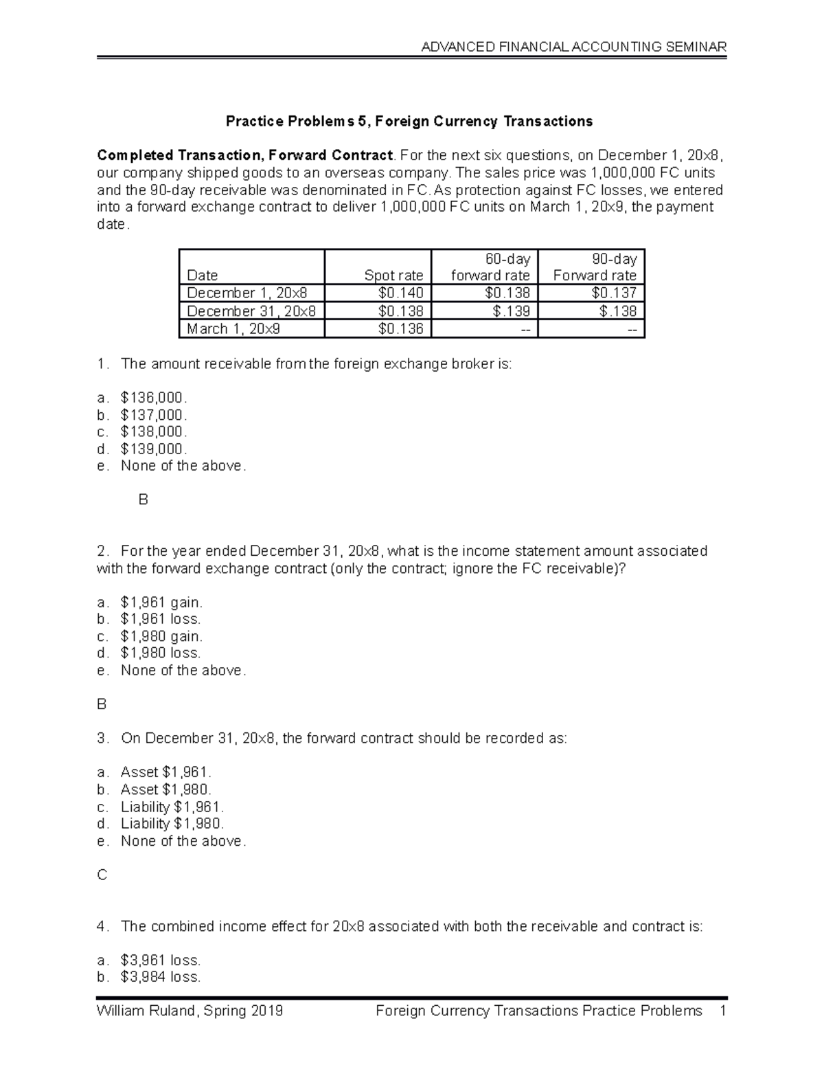 Practice Problems 5 , Foreign Currency Transactions - Practice Problems ...