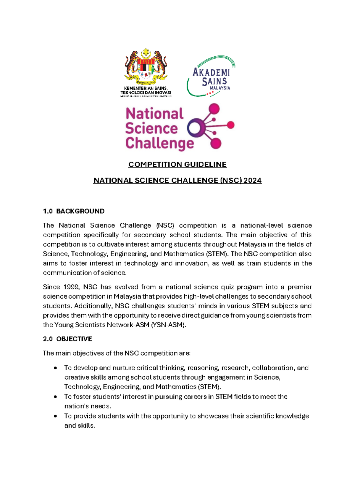 NSC Competition - COMPETITION GUIDELINE NATIONAL SCIENCE CHALLENGE (NSC ...
