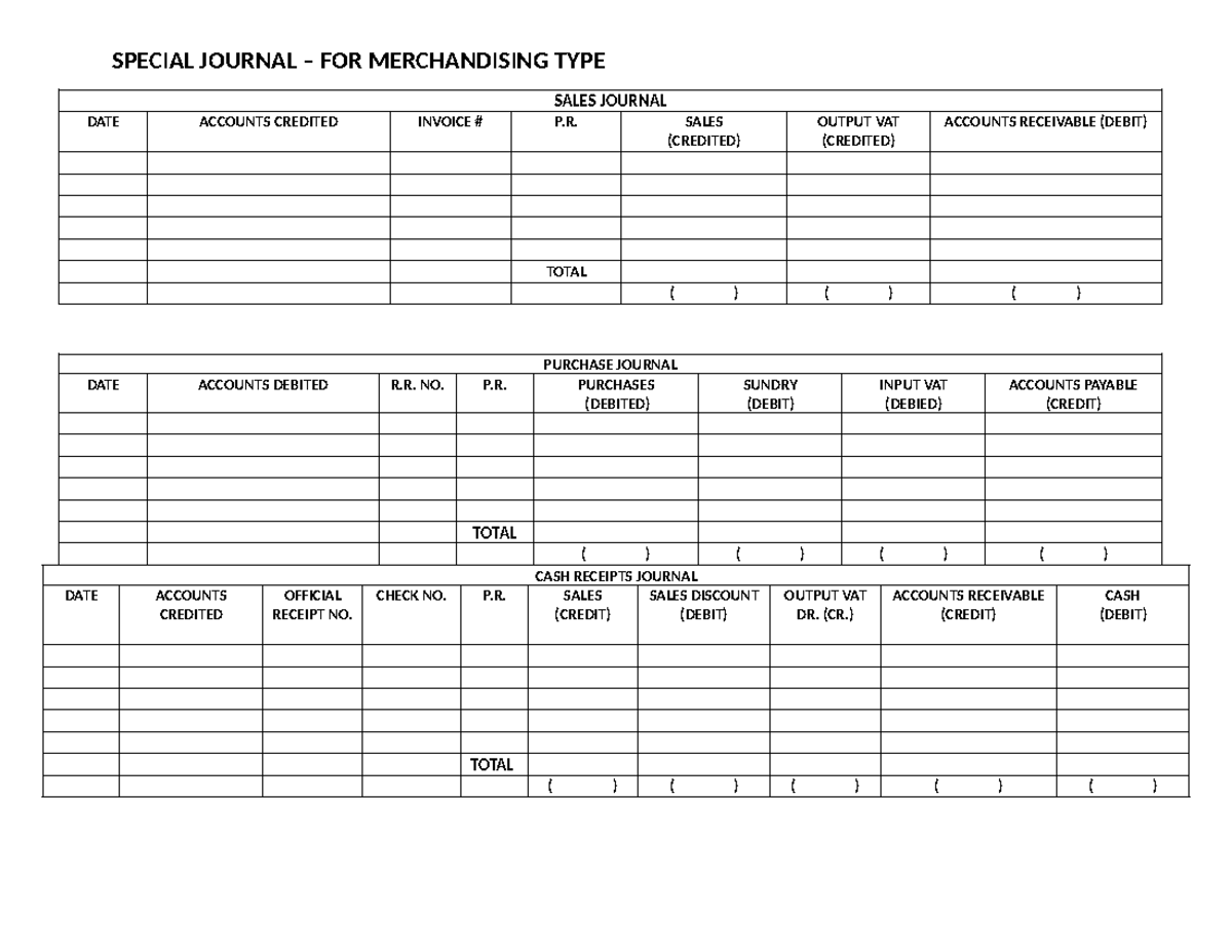 Special Journal - SPECIAL JOURNAL – FOR MERCHANDISING TYPE SALES ...