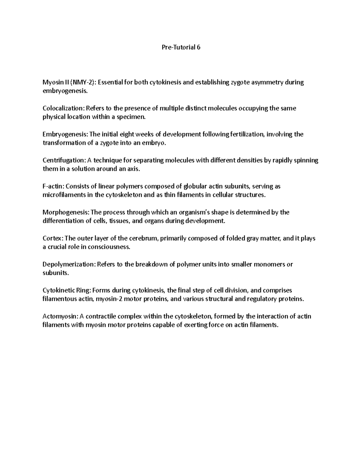 Pre tutorial 6 BIOL 200 - Figure facts assignment glossary - Pre-Tutorial 6 Myosin II (NMY-2 ...
