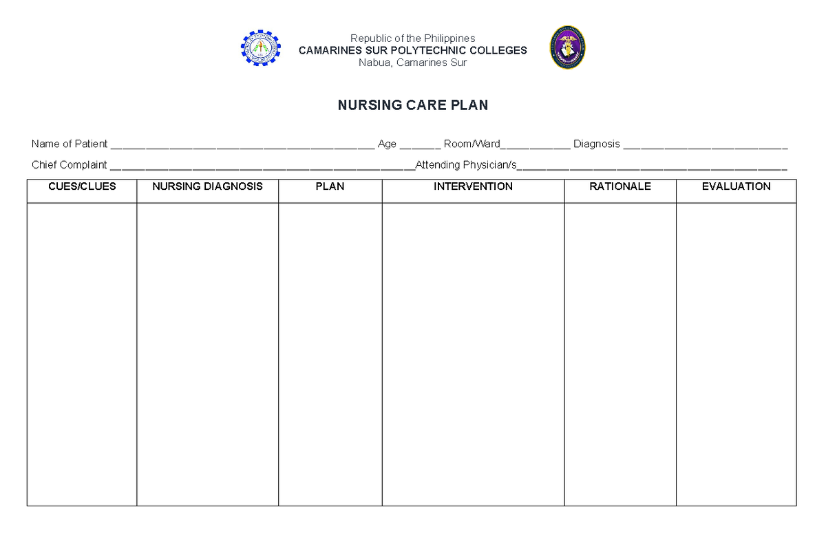 NCP-format - NCP - Nursing Checklist - Republic of the Philippines ...