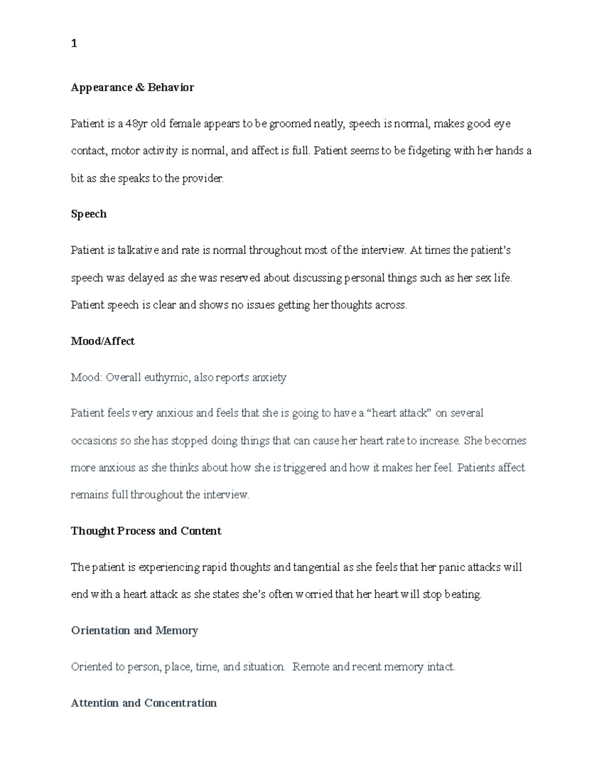 MSE Assignment - 1 Appearance & Behavior Patient is a 48yr old female ...