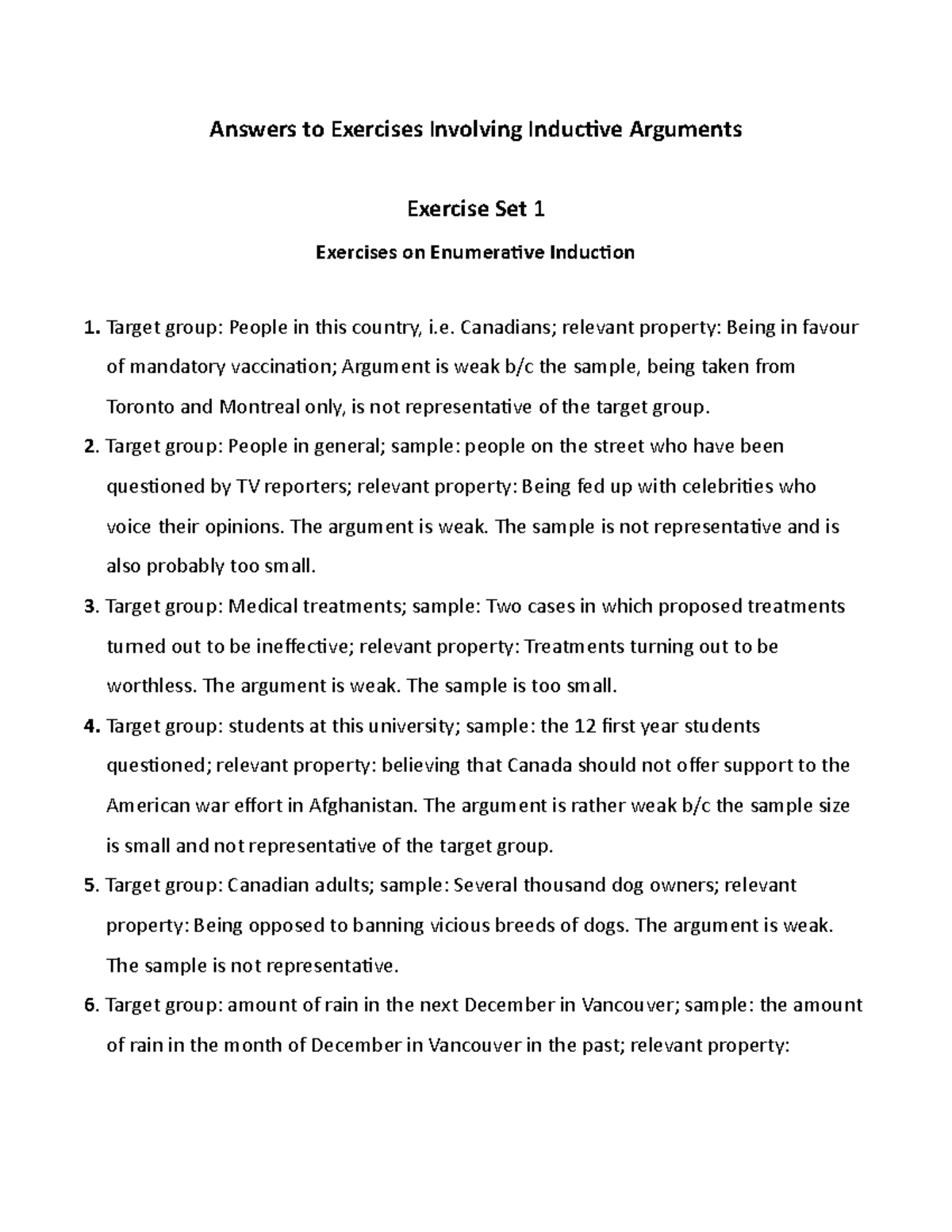 Answers to Exs on Inductive Arguments - Answers to Exercises Involving Inductive Arguments ...