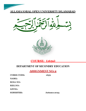 8609 Assignment No 1 Assignment No 01 Units 1 4 Submitted By