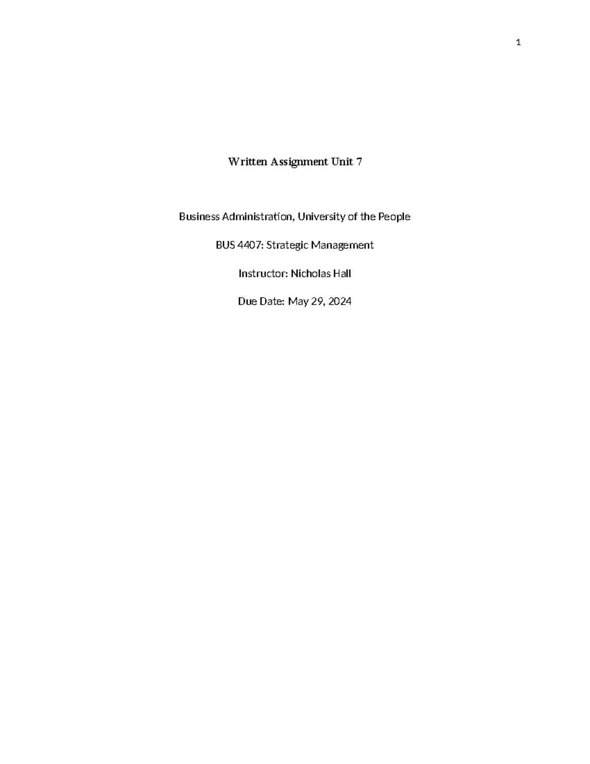 WA7 BUS 4407 - BUS 4407 - Written Assignment Unit 7 Business ...