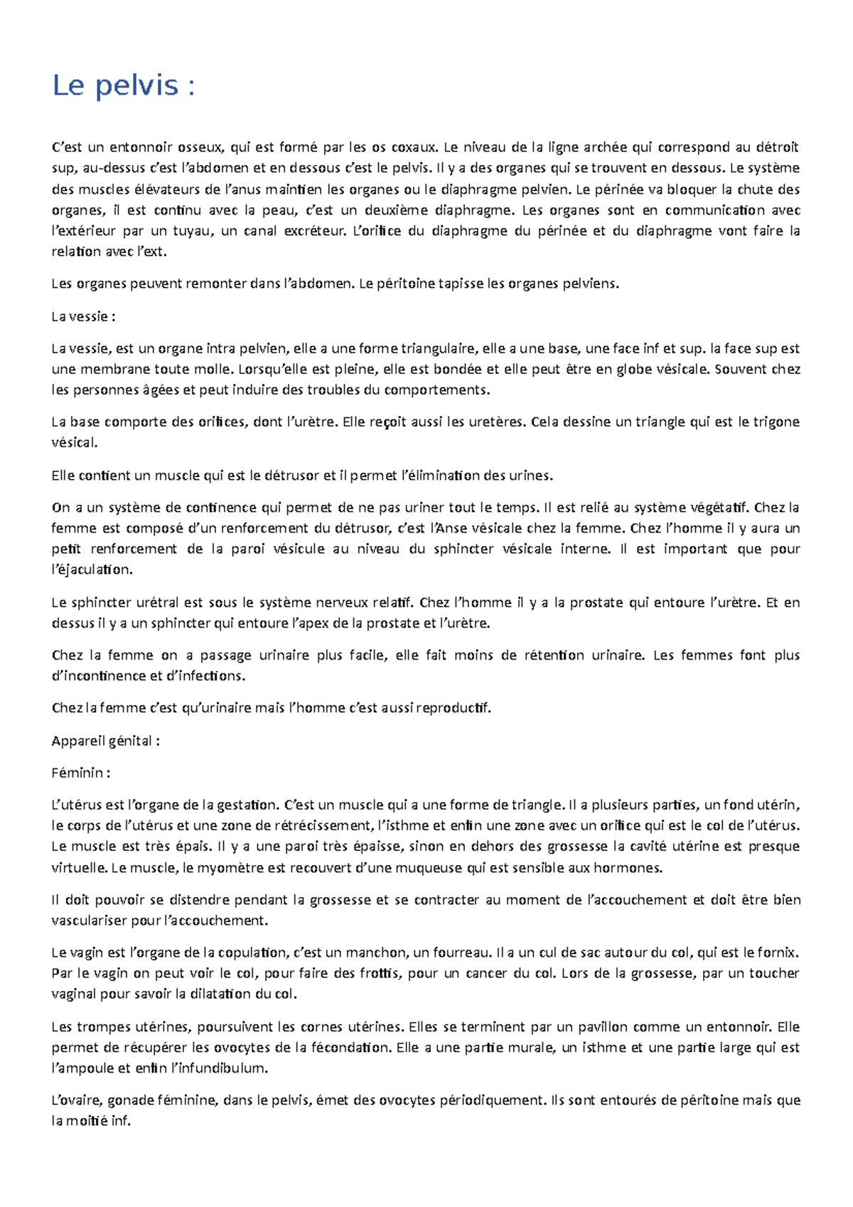 9) anatomie du pelvis - Notes de cours 9 - Le pelvis : C’est un ...