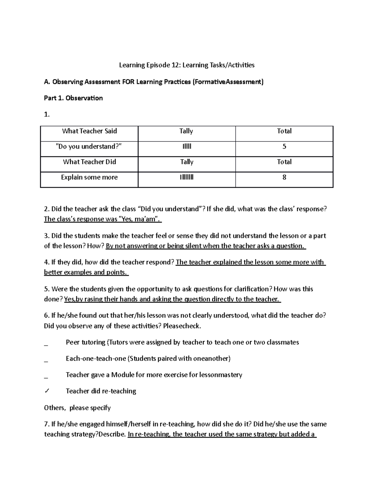 Field Study 2 Episode 12 - Learning Episode 12: Learning Tasks ...