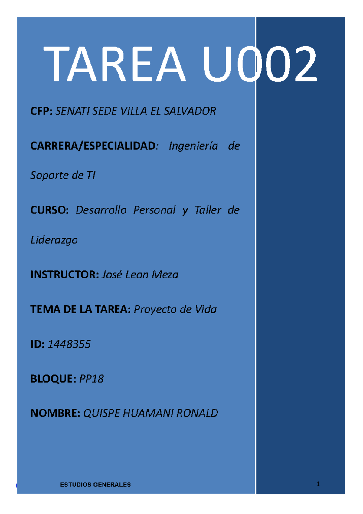 SPSU-862 Tarea U002 - 2022 - TAREA U CFP: SENATI SEDE VILLA EL SALVADOR ...