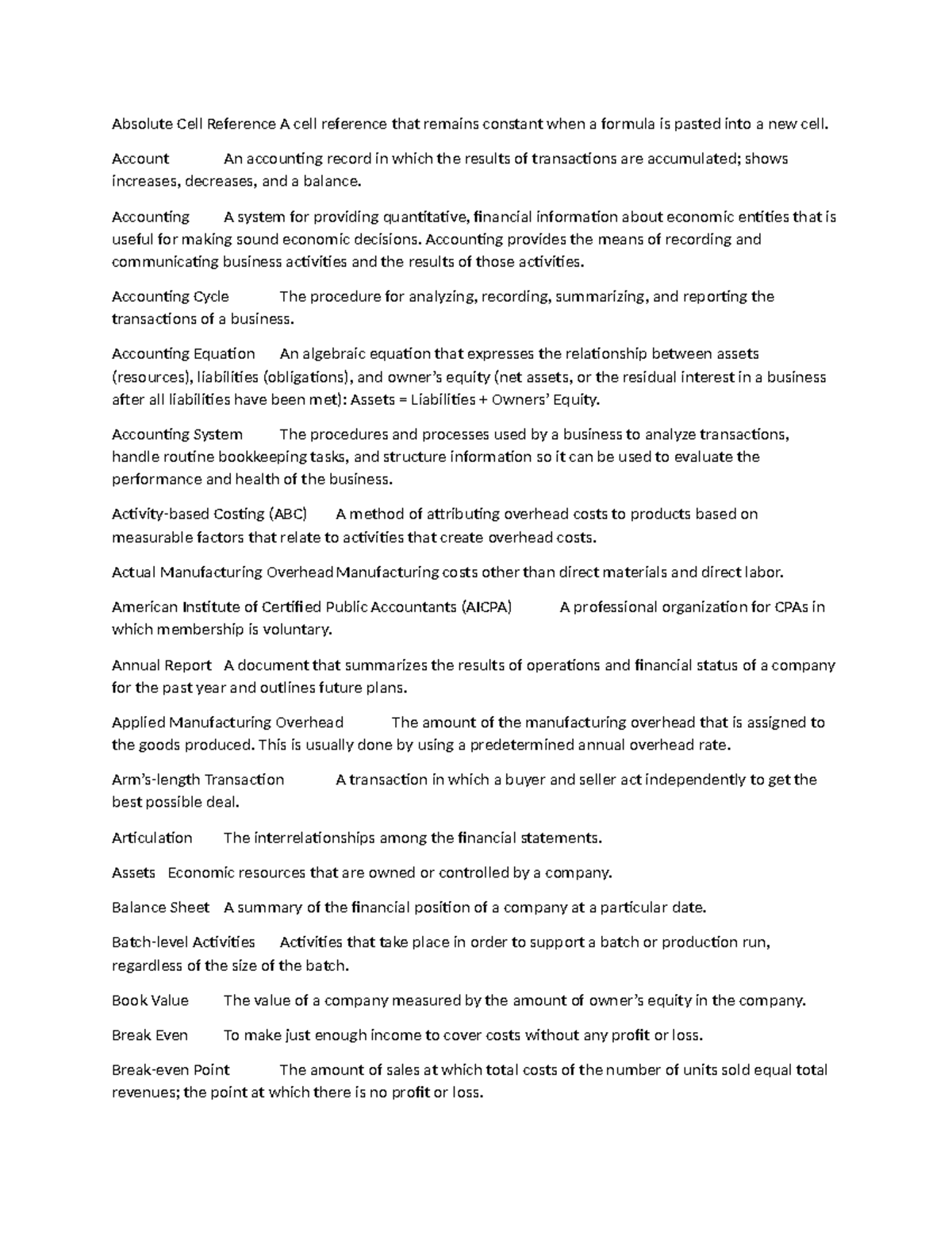 D196 Glossary - Absolute Cell Reference A cell reference that remains ...