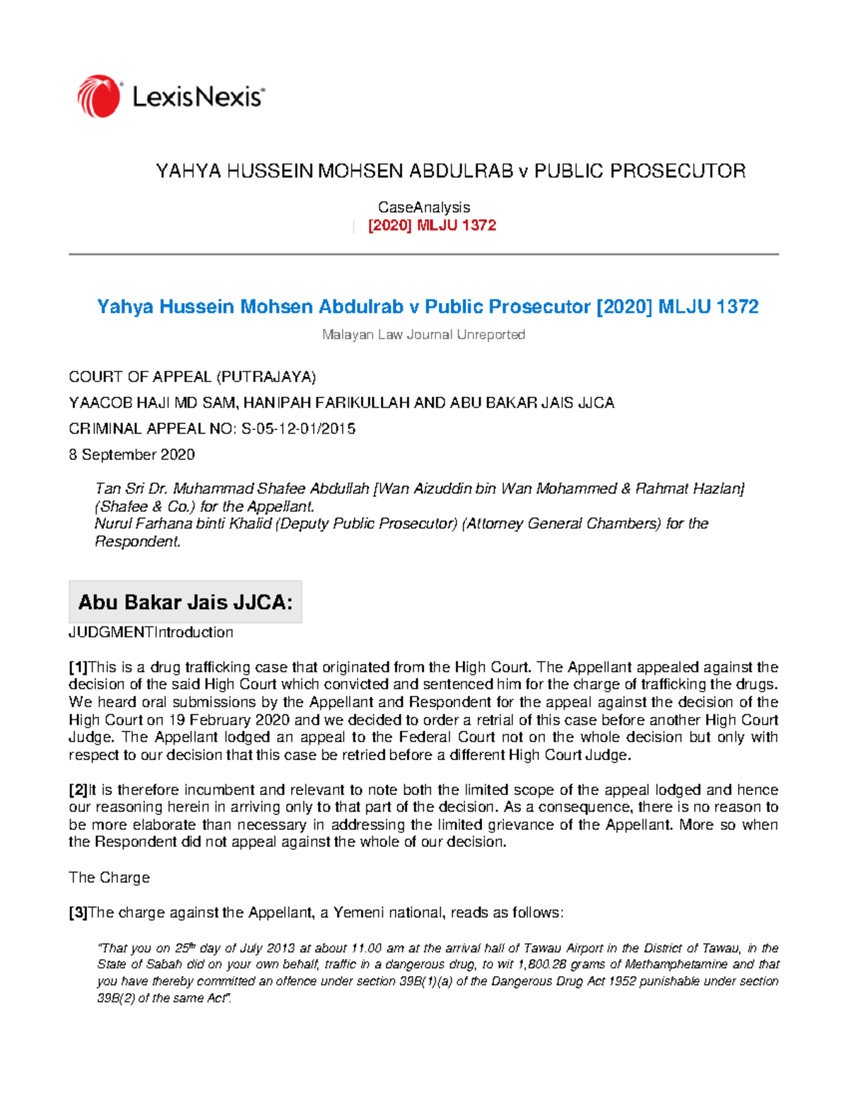 Yahya Hussein Mohsen Abdulrab v Public Prosecutor [2020 - Law of Insolvency - UniSZA - Studocu