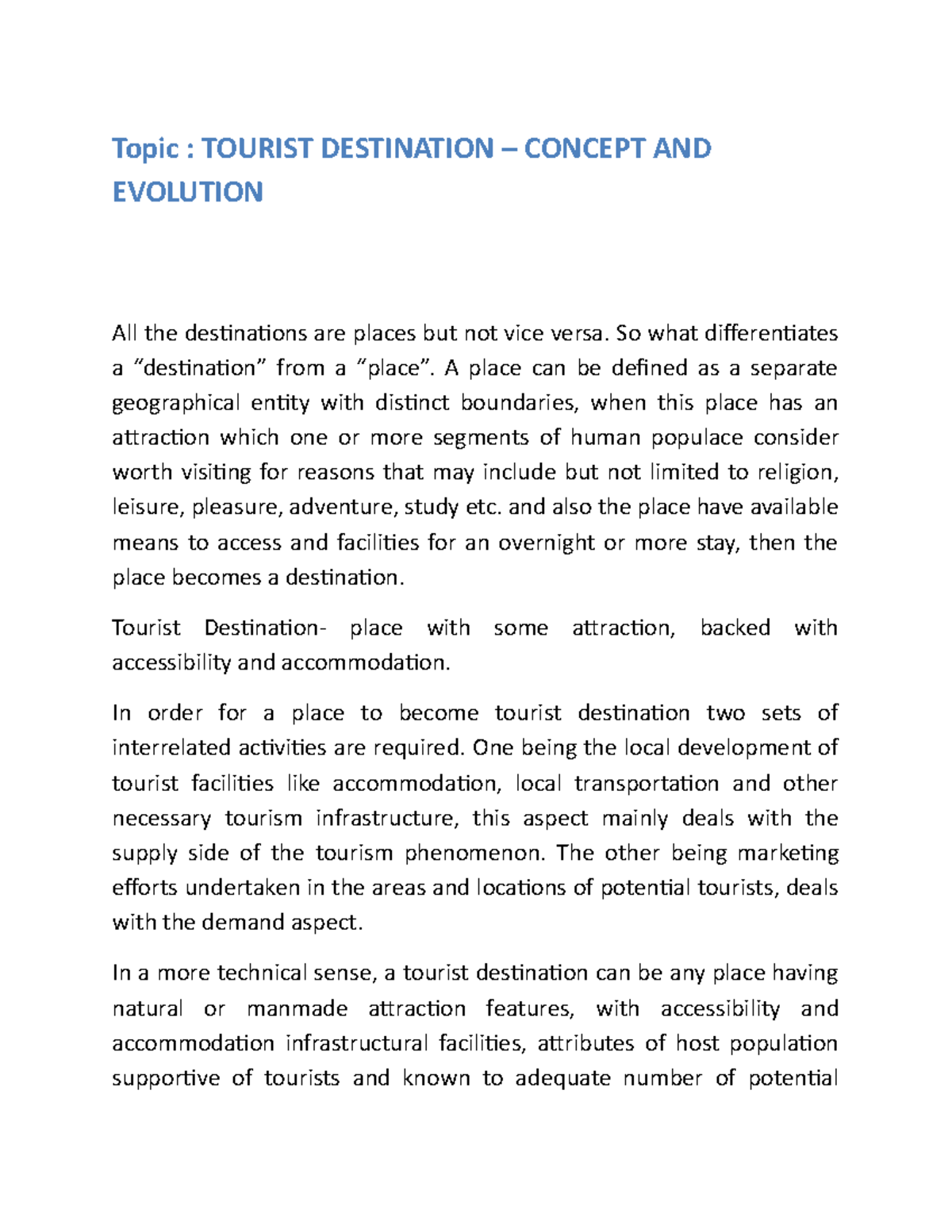 Topic Tourist-WPS Office - Topic : TOURIST DESTINATION – CONCEPT AND ...