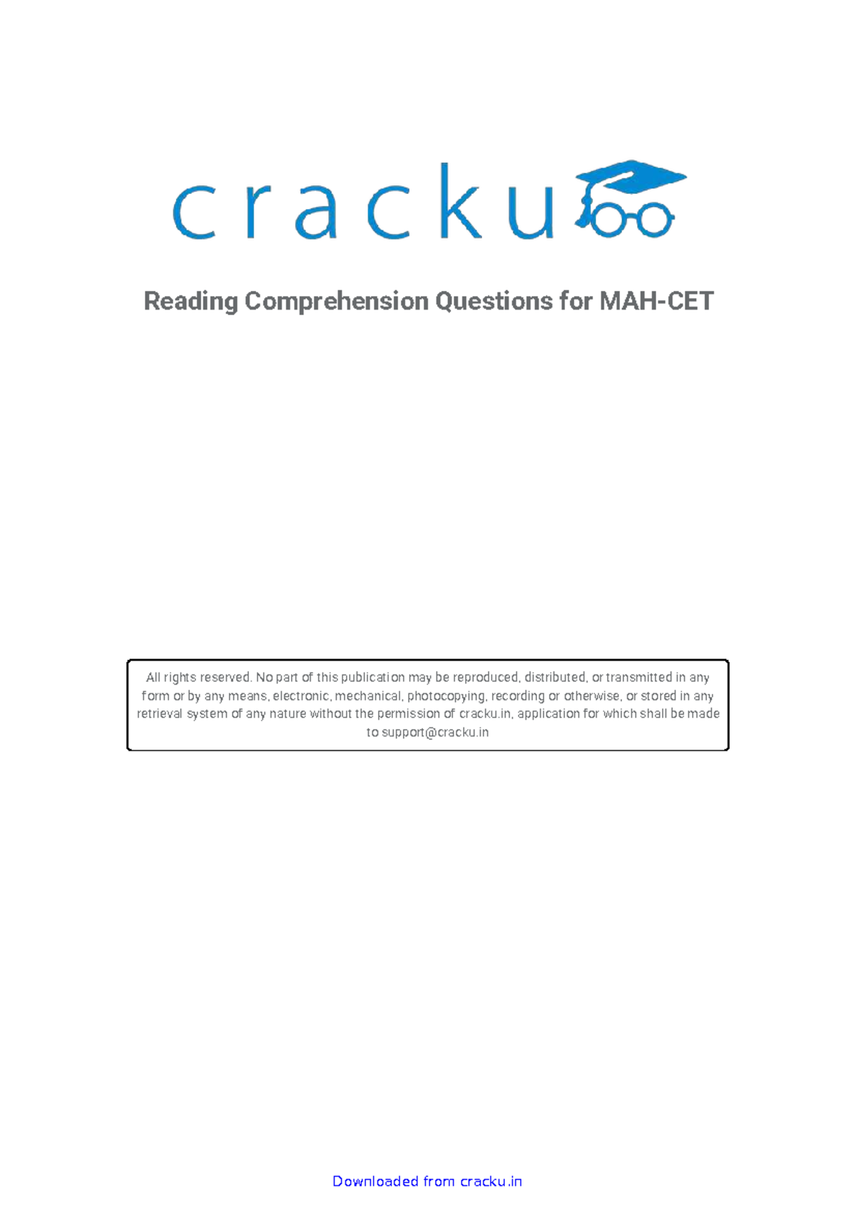 Reading Comprehension Questions for MAH-CET - No part of this ...