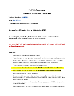 Assessment 5 - SUS1501 - UNISA SUS1501 ASSIGNMENT 5 SEMESTER SUS1501 ...