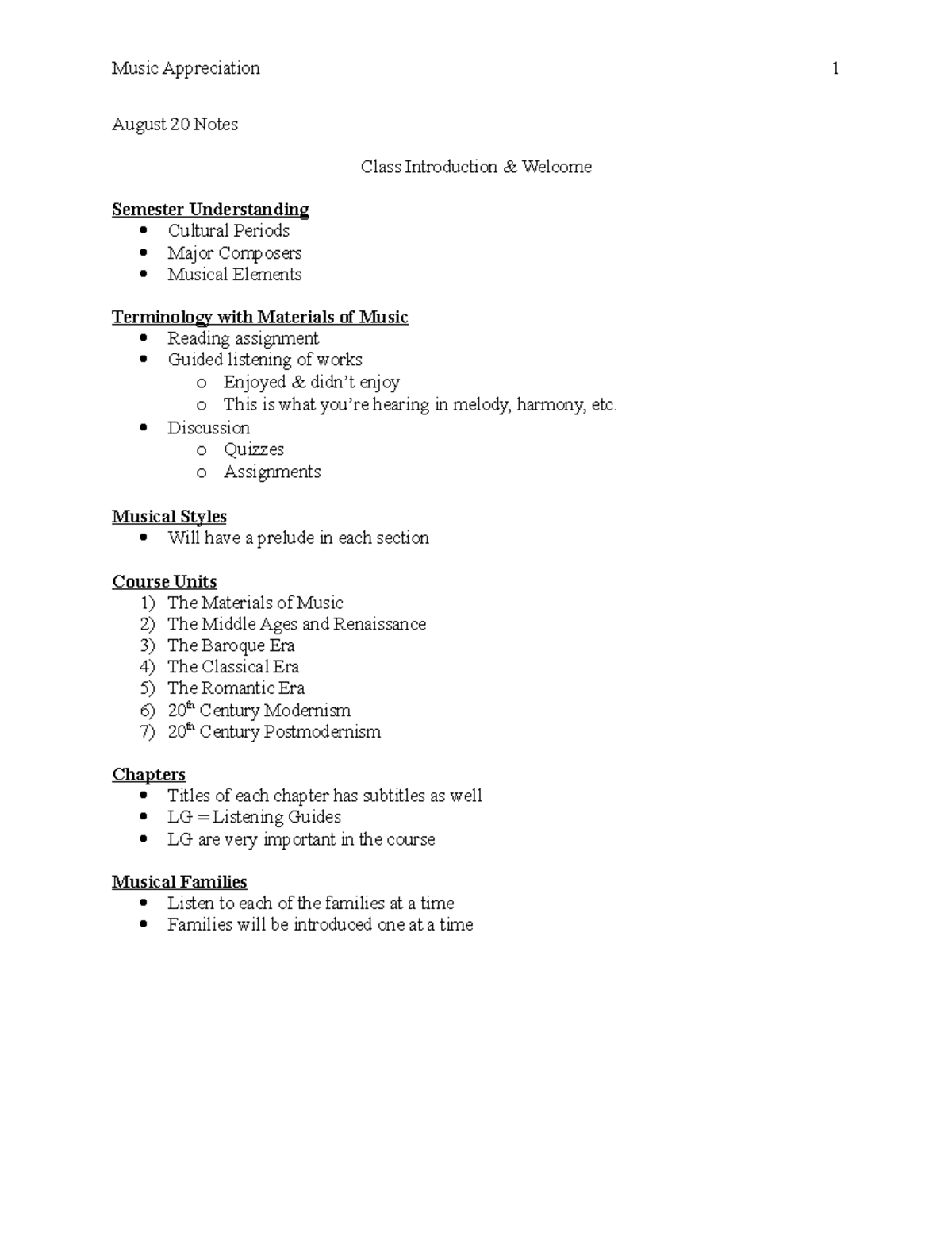 Music App Aug 20 Notes - Music Appreciation August 20 Notes Class ...