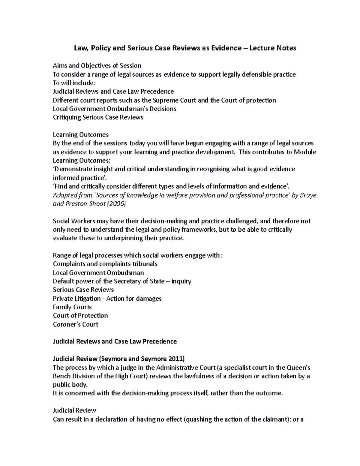 Evidence Informed Practice - Law, Policy and Serious Case Reviews as ...