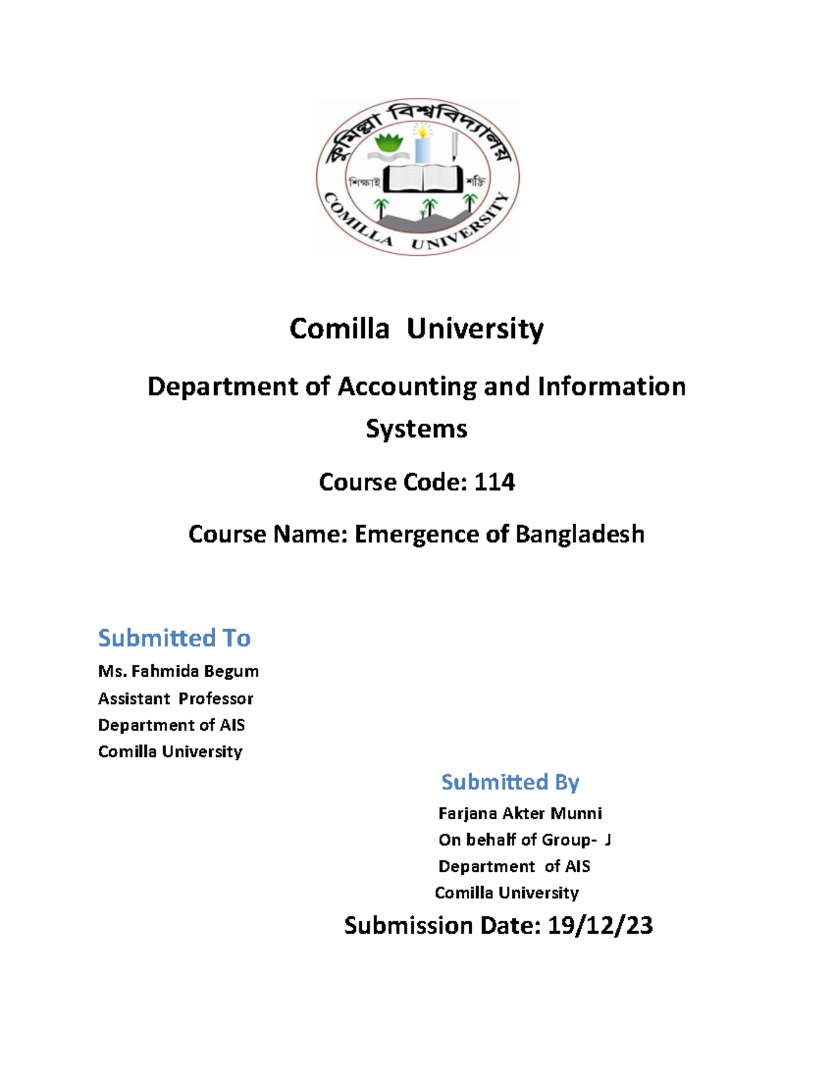 From Pakistan to Bangladesh - Comilla University Department of Accounting and Information ...