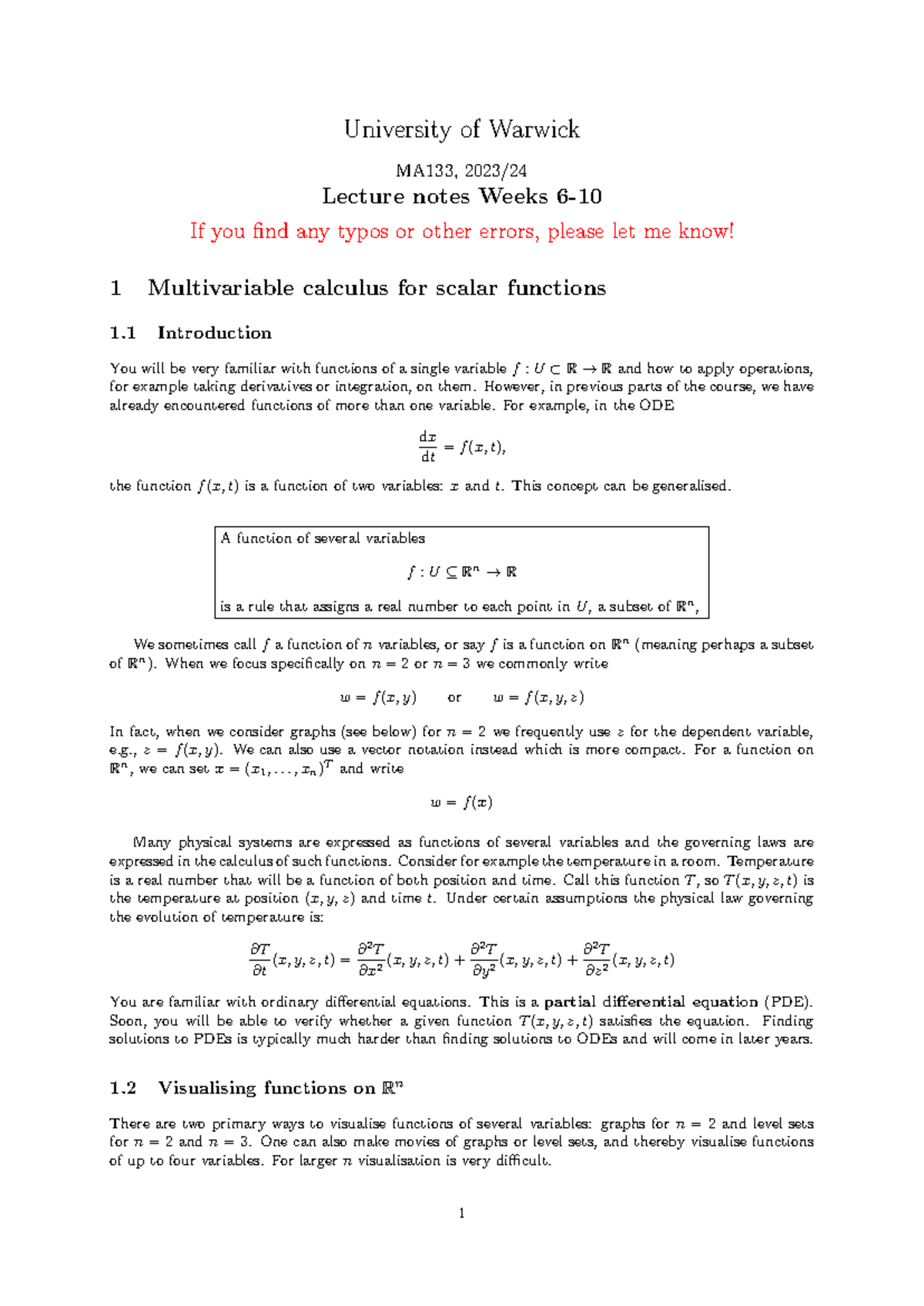 Main - intro to multivariable calculus - University of Warwick MA133 ...