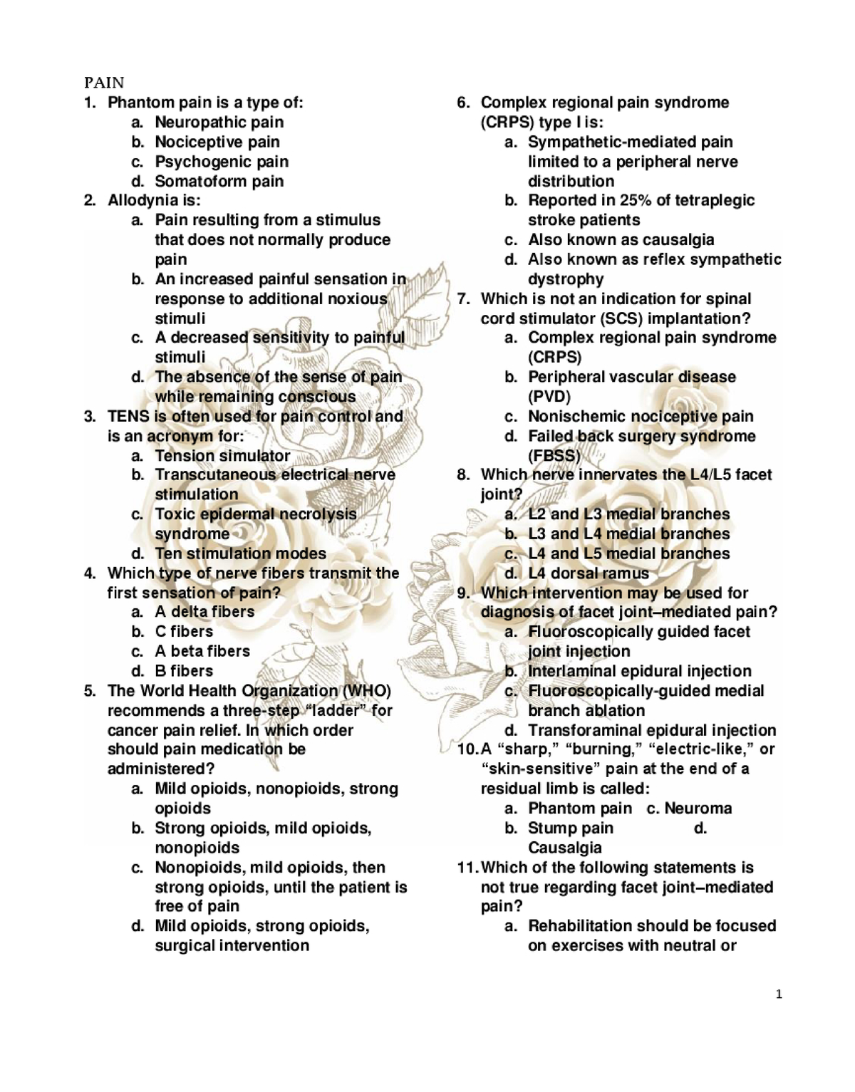 PMR part 15-PAIN - PT board exam reviewer - BS Psychology - Studocu