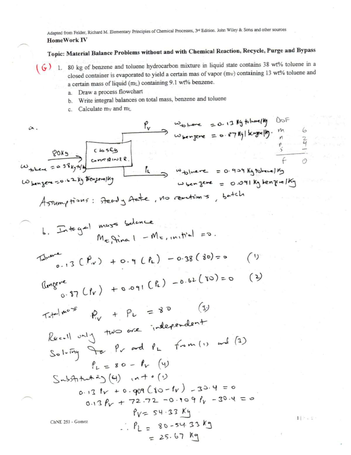 HW IV S - Homework 4 - Adapted from Felder, Richard M. Elementary ...