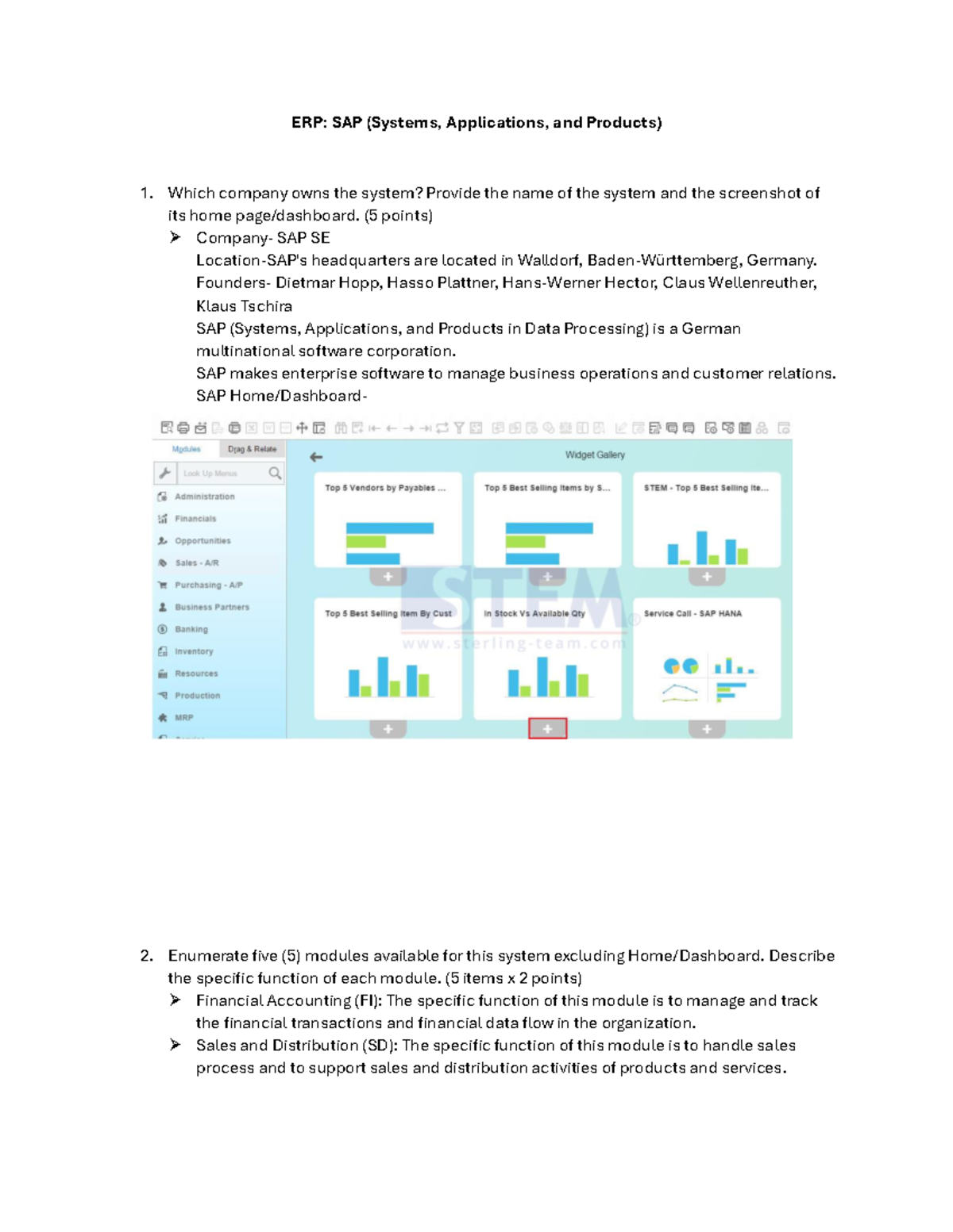 ERP SAP (Systems, Applications, and Products) - (5 points) Company- SAP ...