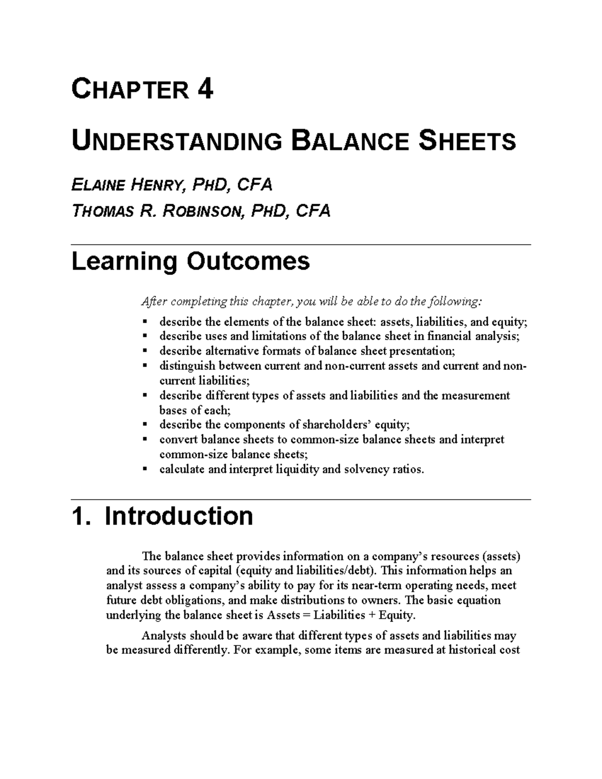 Ch04 - notes - CHAPTER 4 UNDERSTANDING BALANCE SHEETS ELAINE HENRY, PHD ...