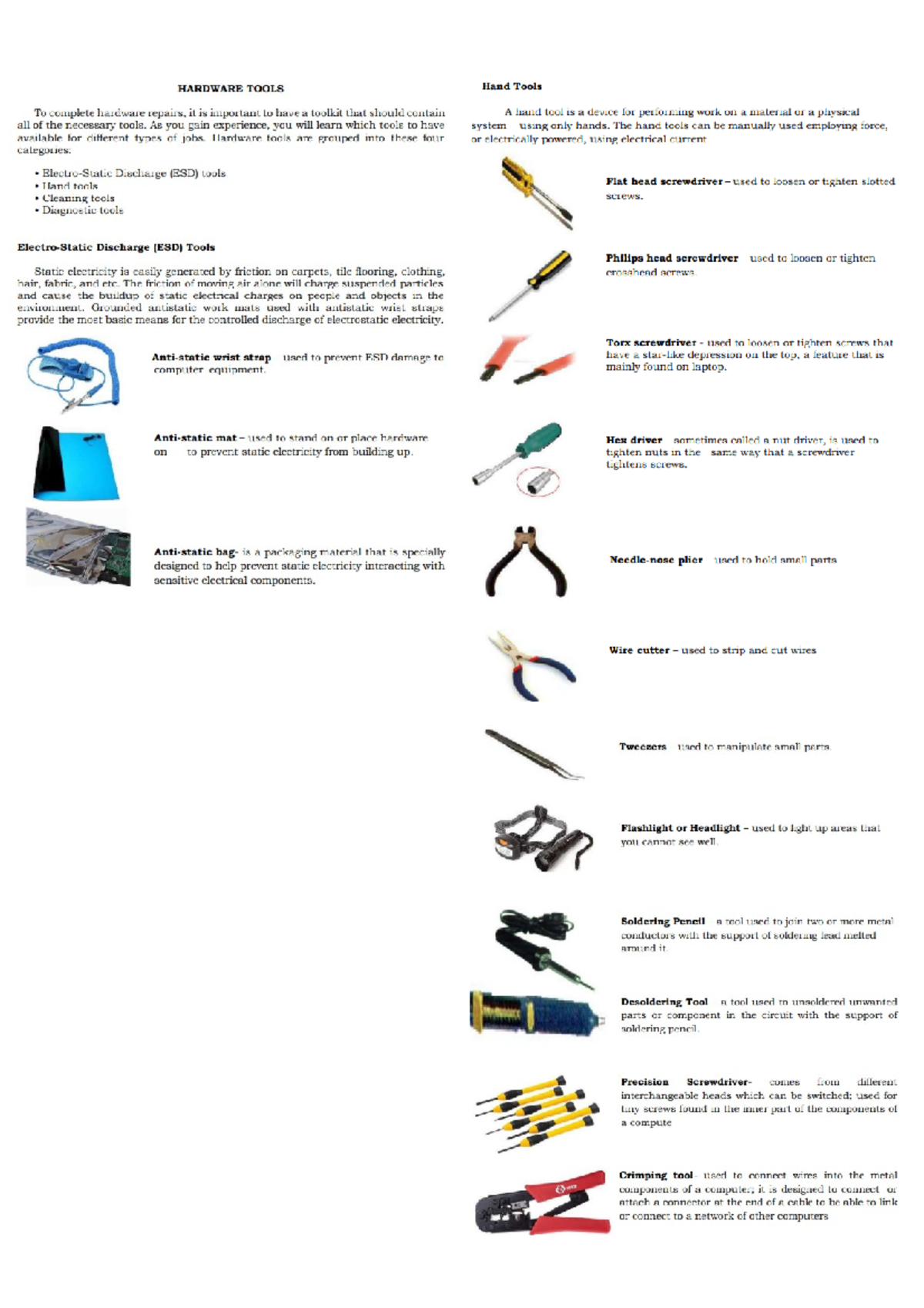 For printing hand tools - Bachelor in Elementary Education - Studocu