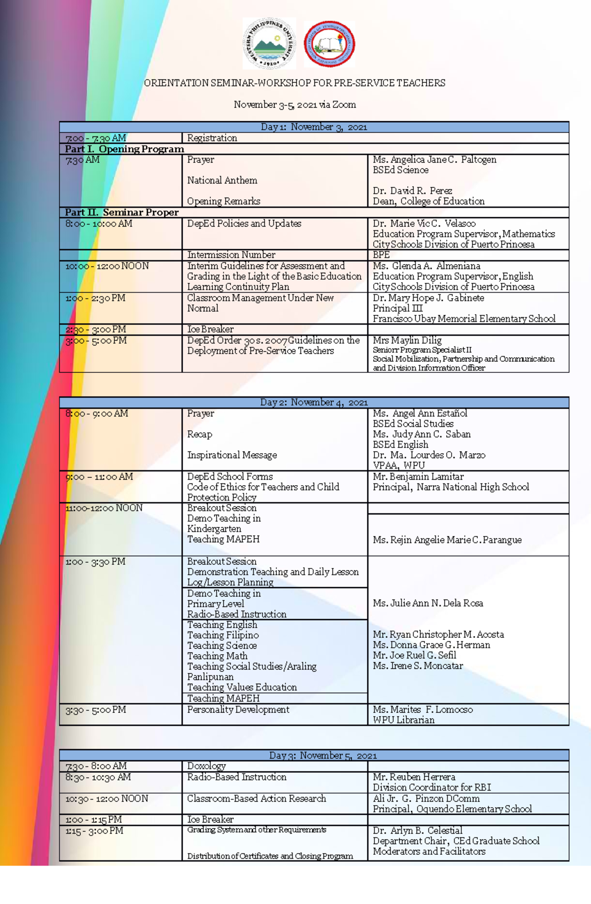 Program Orientation Semi final - ORIENTATION SEMINAR-WORKSHOP FOR PRE ...