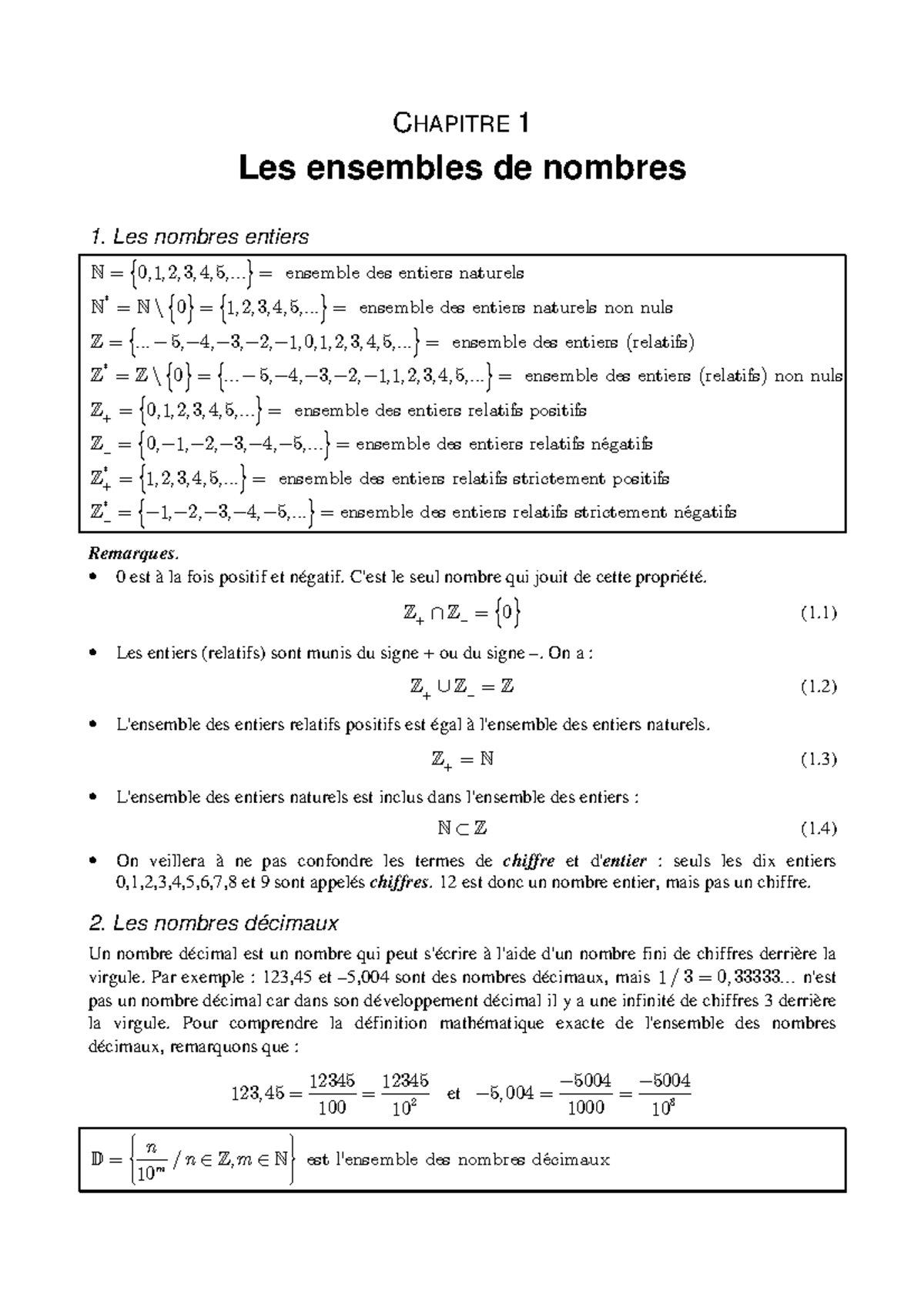 5e Chapitre 1 Ensembles de nombres - CHAPITRE 1 Les ensembles de ...