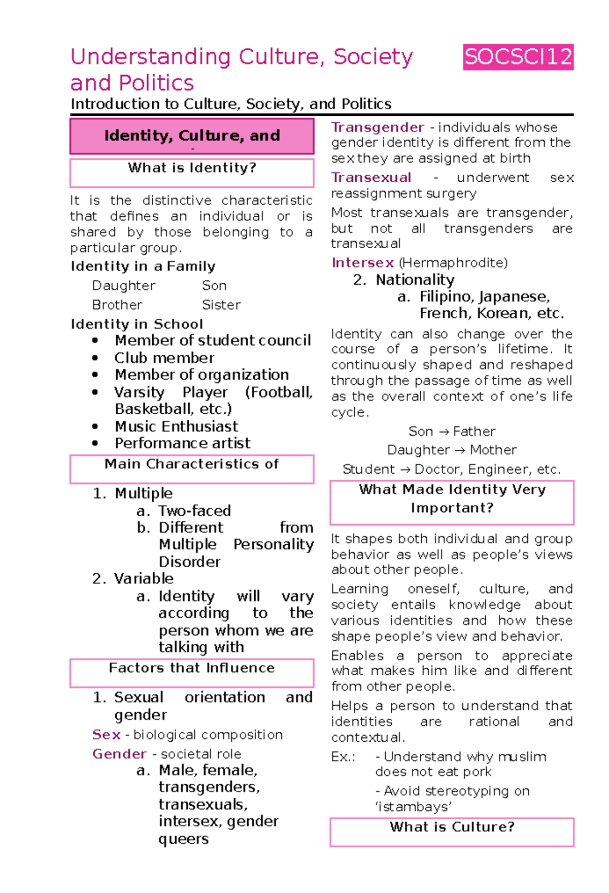 ( Socsci 12) Lesson 1 - Notes - Understanding Culture, Society SOCSCI ...
