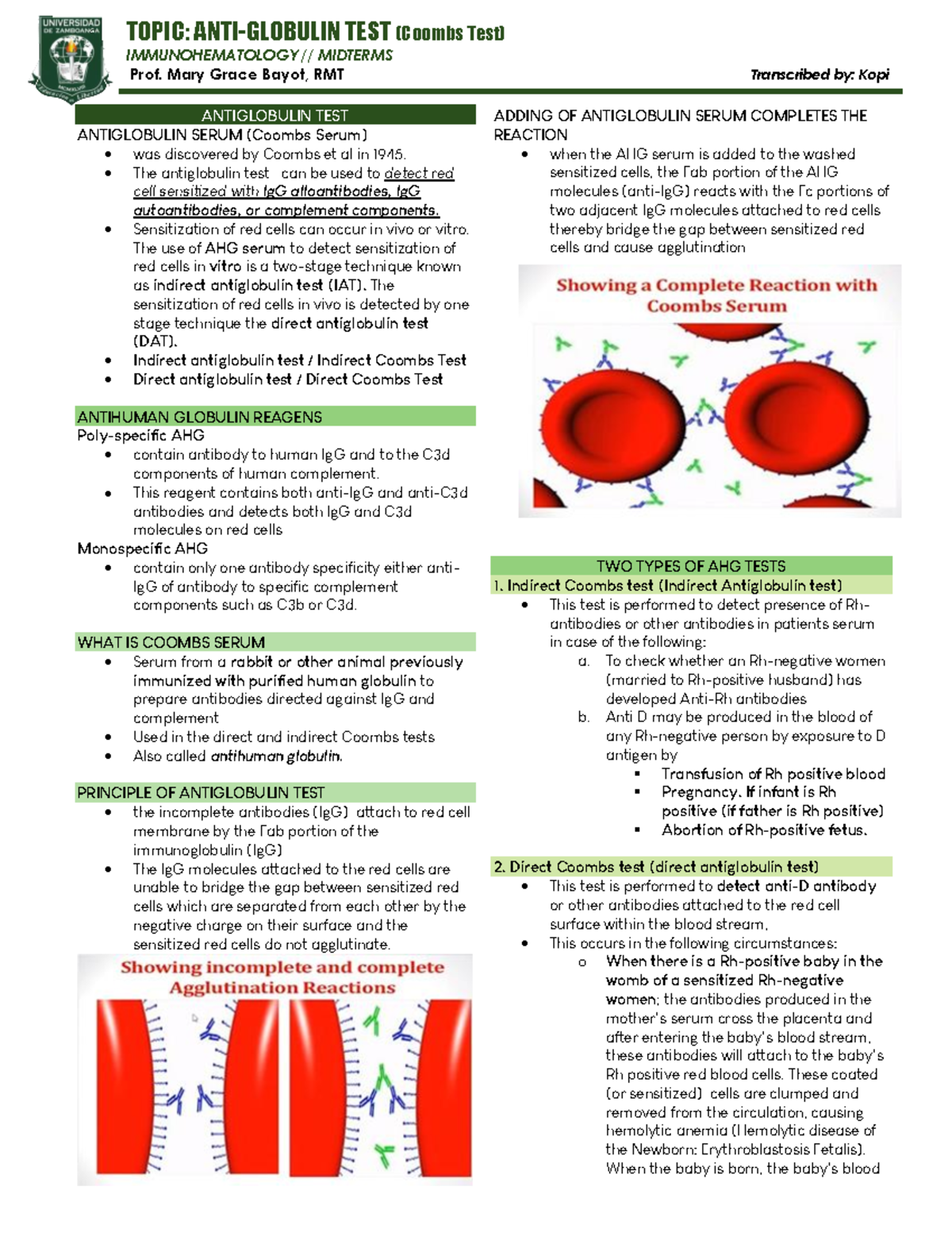 BLOOD BANK Antiglobulin TEST TOPIC ANTI GLOBULIN TEST Coombs Test