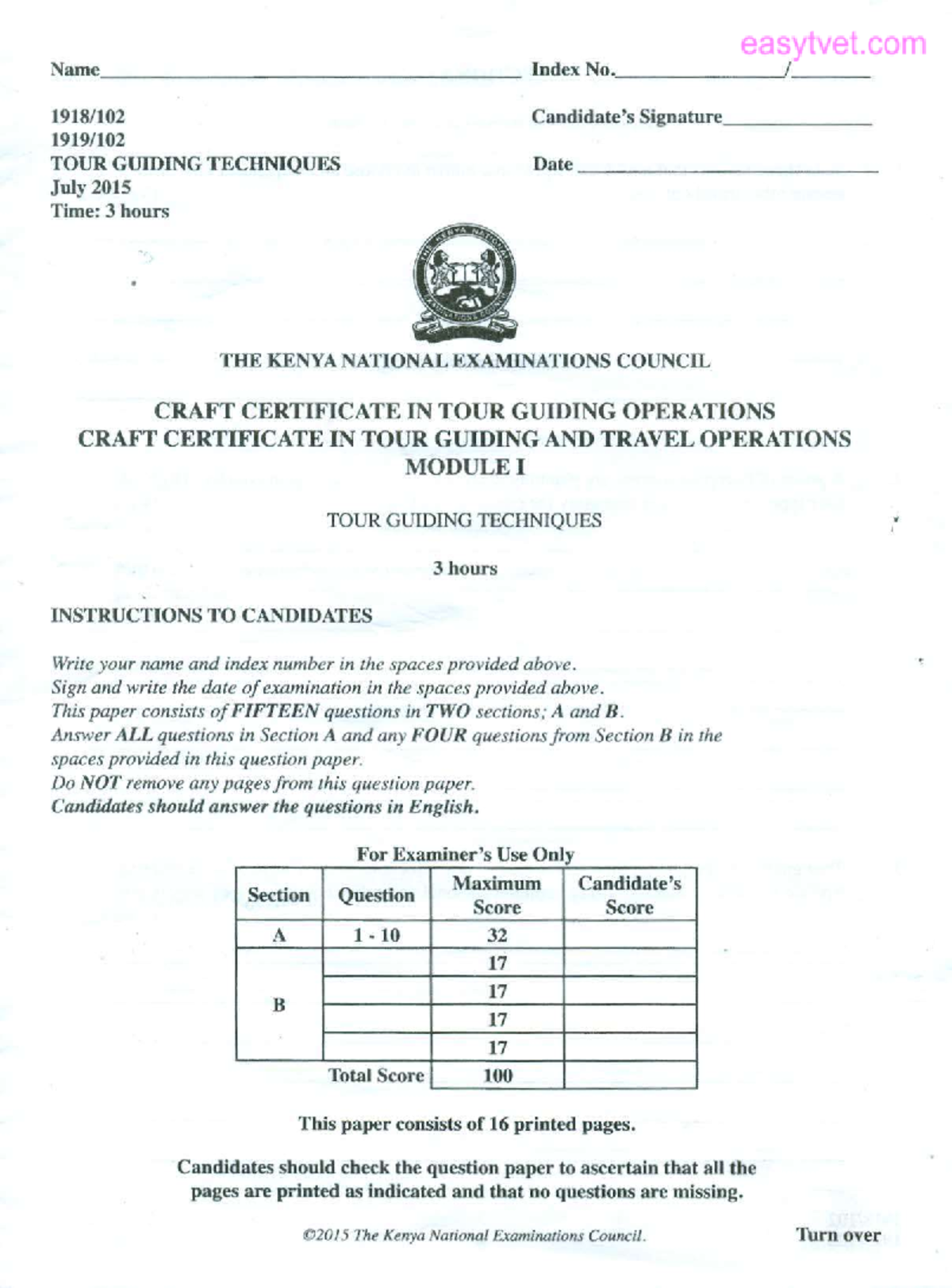Cer Tour Guiding Techniques 5 - easytvet Name Index No. Signature TOUR ...