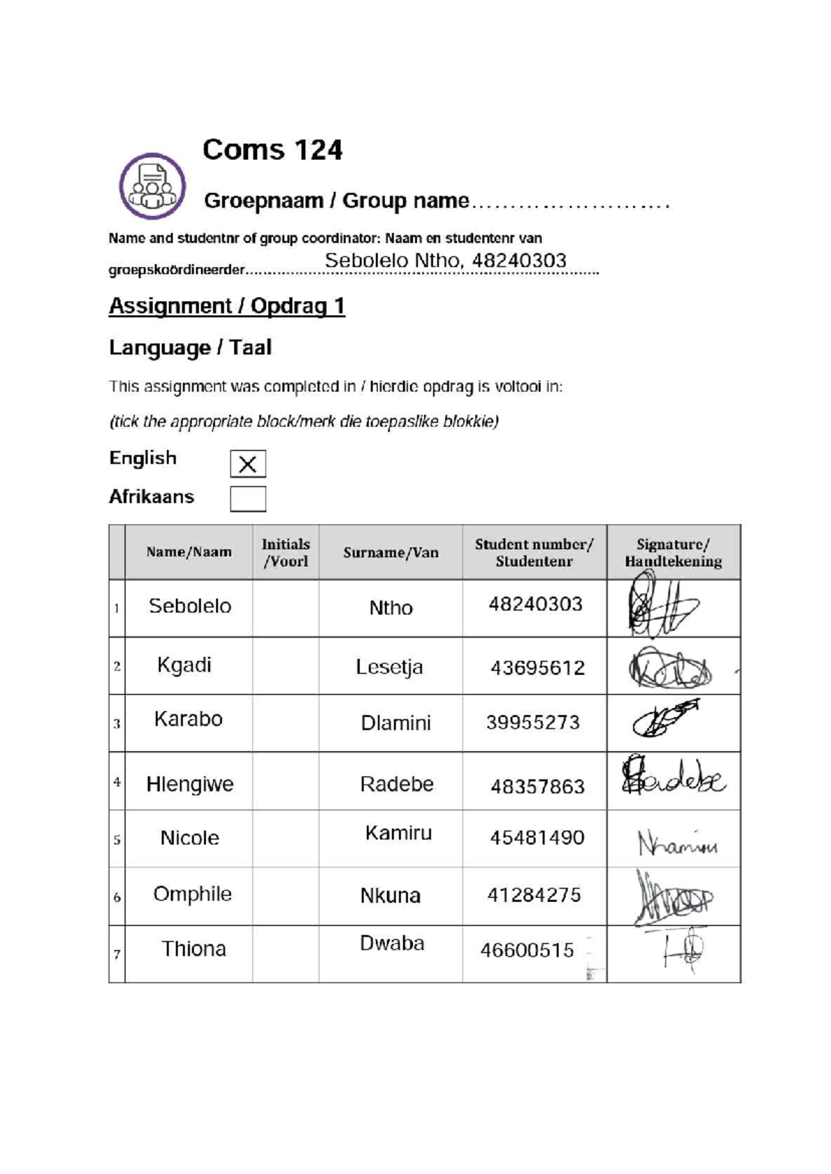 COMS 124 Assignment - Communication studies. - Table of Contents - Studocu