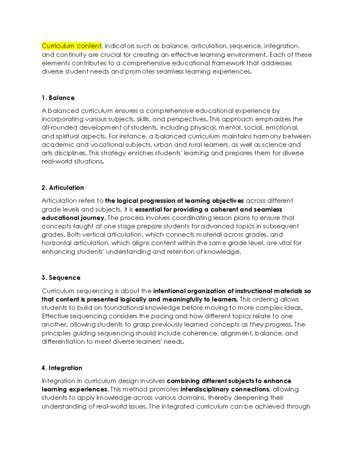 Readings -Curriculum-Design - Curriculum content, indicators such as ...