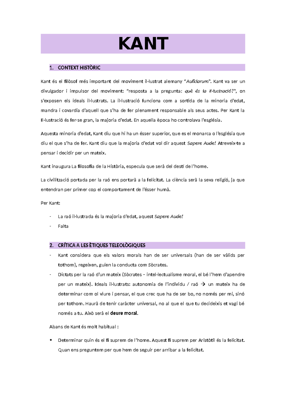 Kant - KANT 1. CONTEXT HISTÒRIC Kant és el filòsof més important del ...