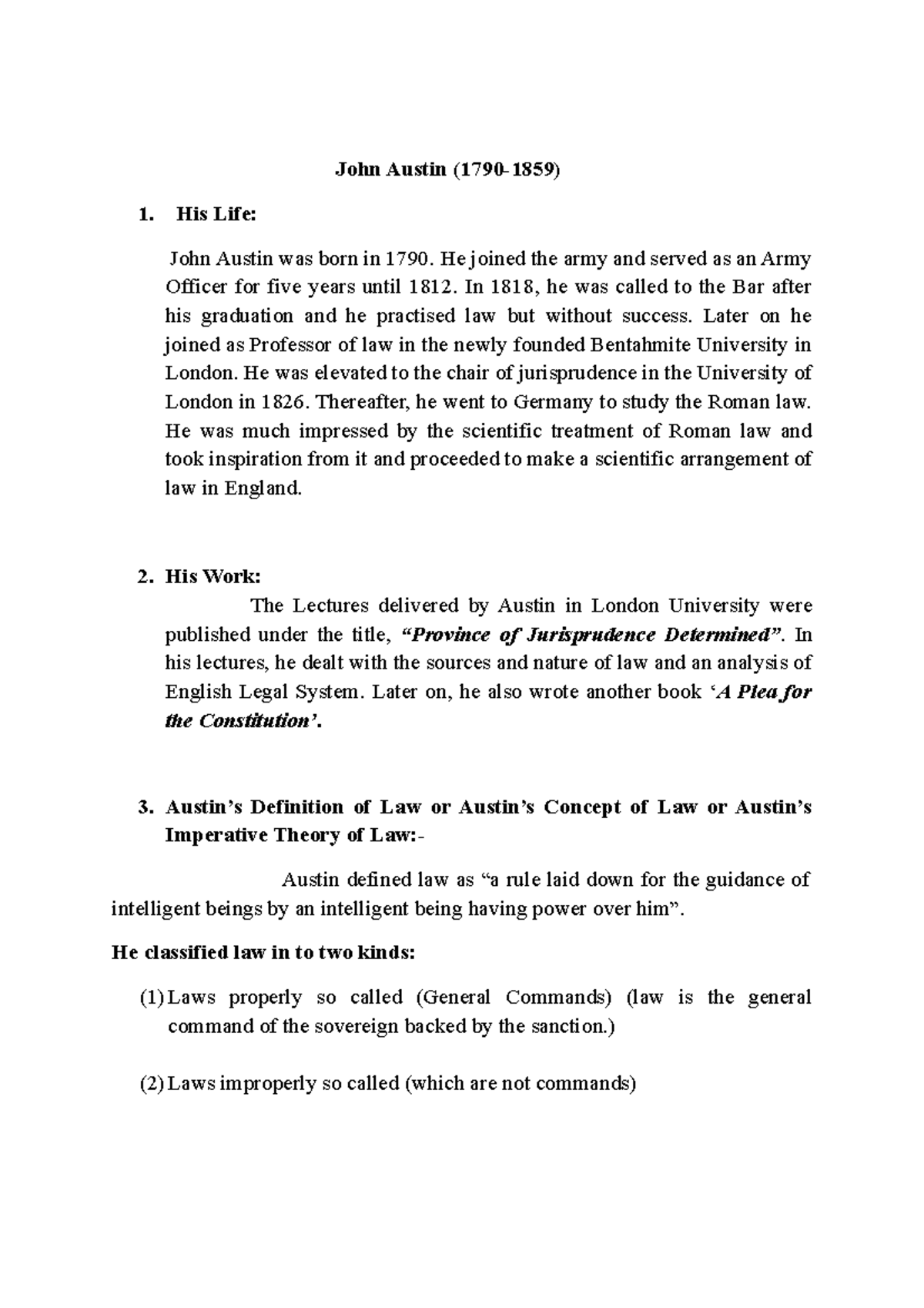 John Austin - paper - John Austin (1790-1859) His Life: John Austin was ...