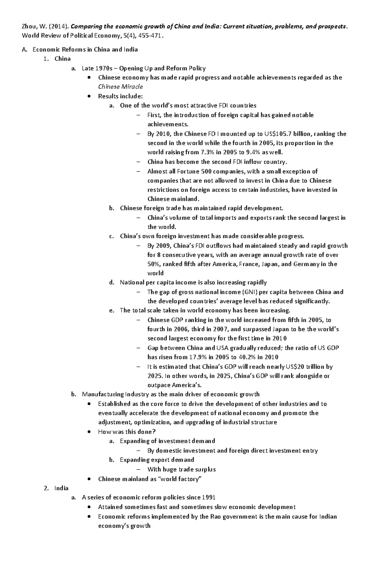 Lecture Notes - Comparing China and India - Zhou, W. (2014). Comparing ...