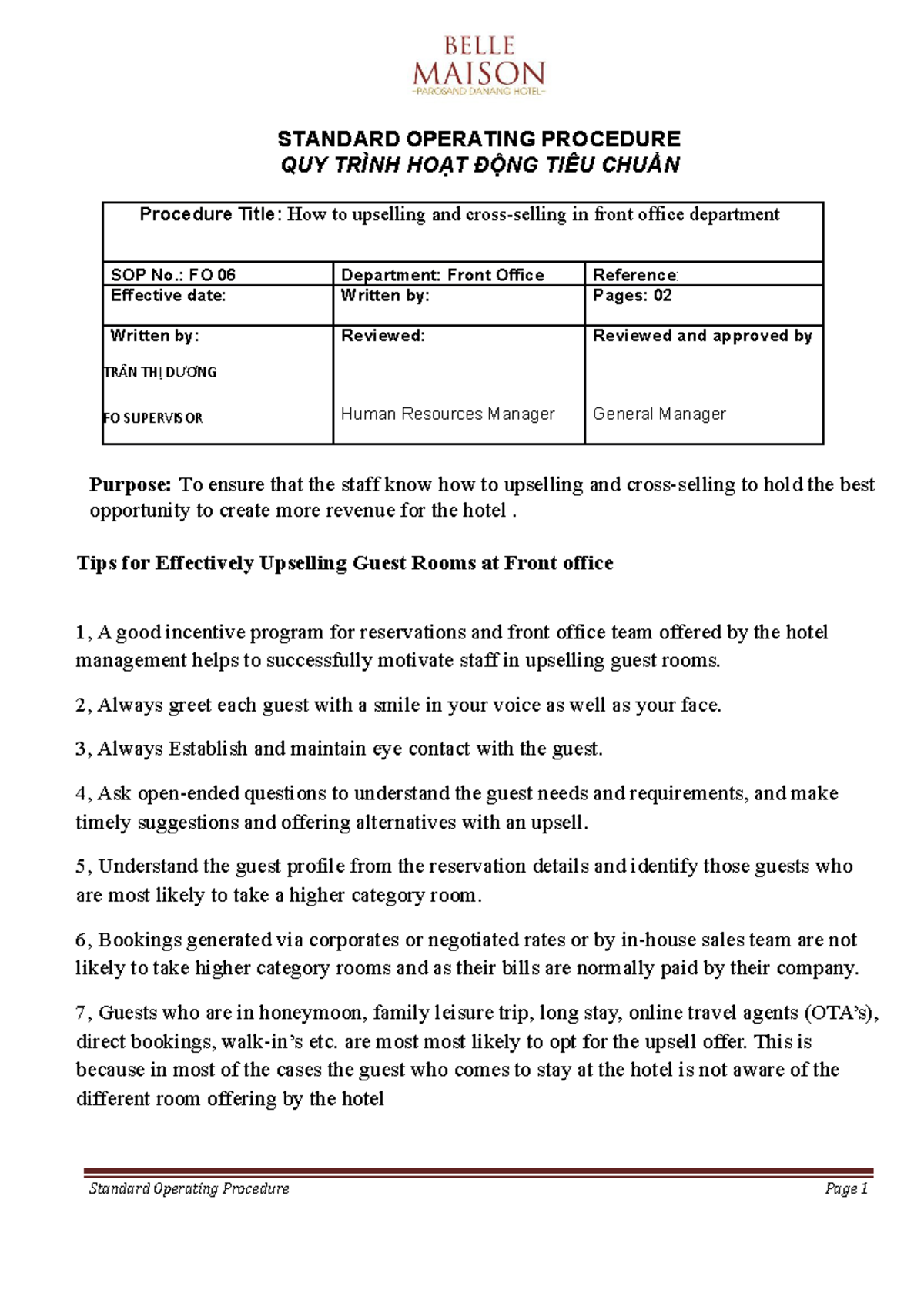 SOP- HOW TO Upselling AND Cross- Selling - STANDARD OPERATING PROCEDURE ...
