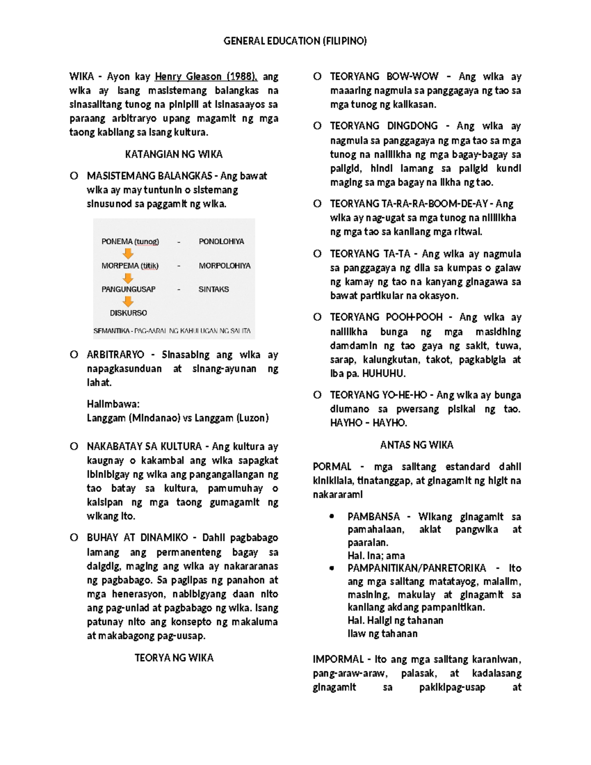Handouts - to help you - WIKA - Ayon kay Henry Gleason (1988), ang wika ...