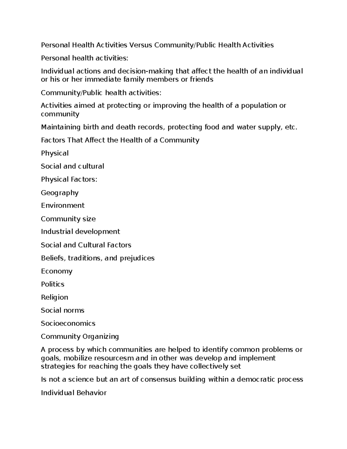 Chapter one PowerPoint pt. 2 - Personal Health Activities Versus ...