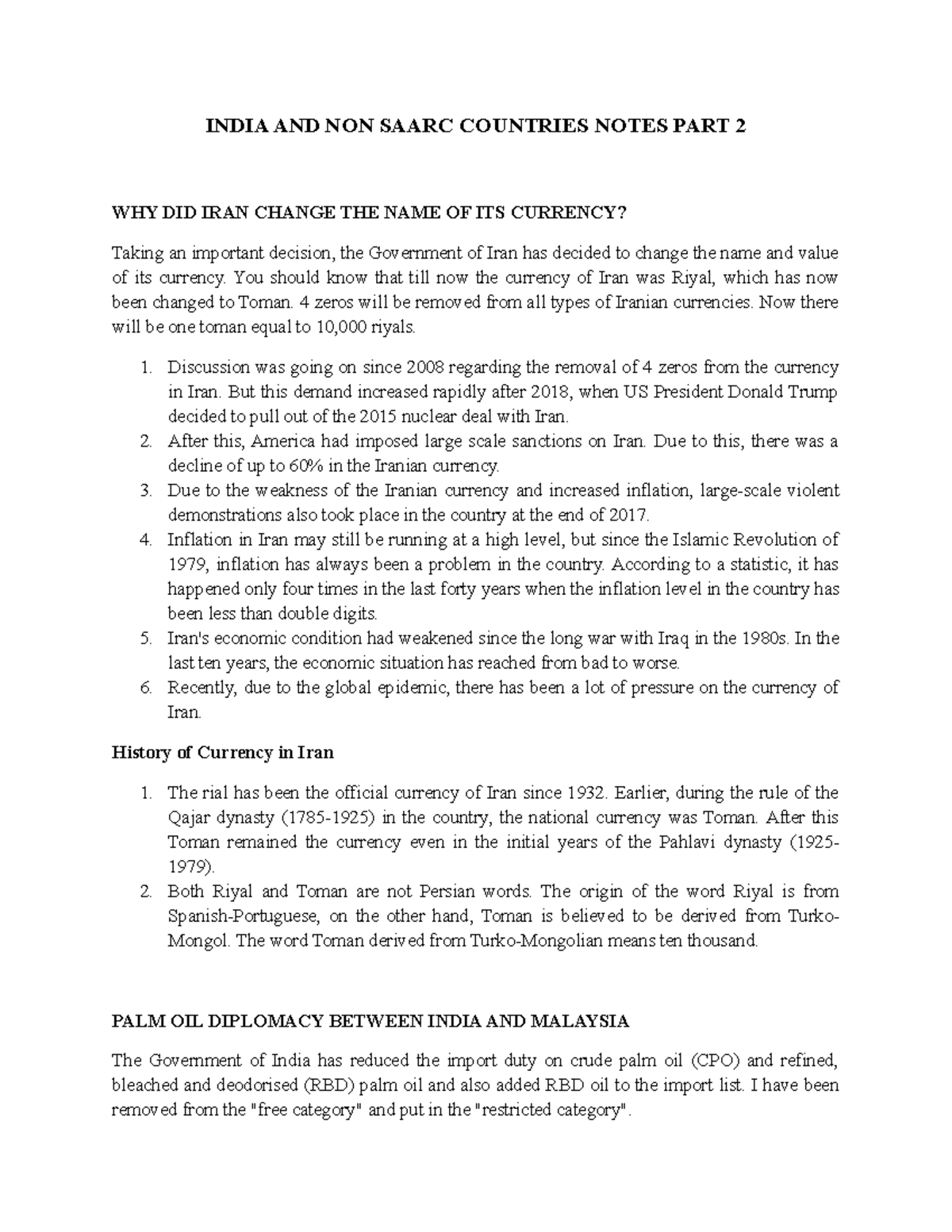 India AND NON-SAARC Countries Notes PART 2 - INDIA AND NON SAARC ...