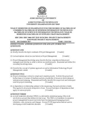 Project Management - Final exam revision questions - PROJECT MANAGEMENT ...