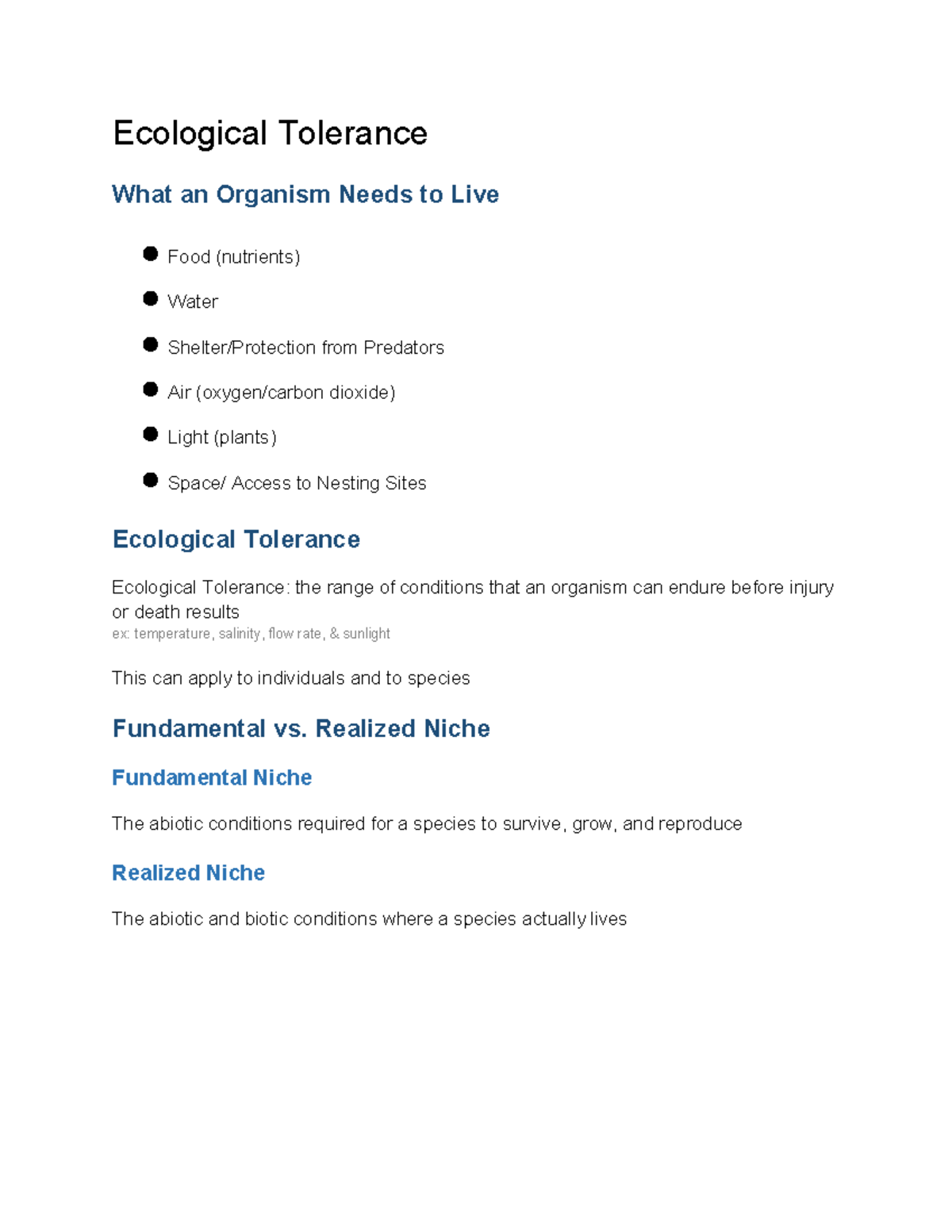 Unit 2.4 APES Notes - Ecological Tolerance - Ecological Tolerance What ...