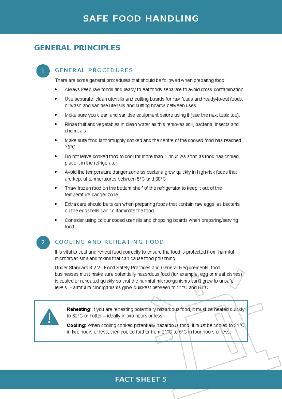 Fact Sheet 5 - Safe food handling - GENERAL PRINCIPLES G E N E R A L P ...