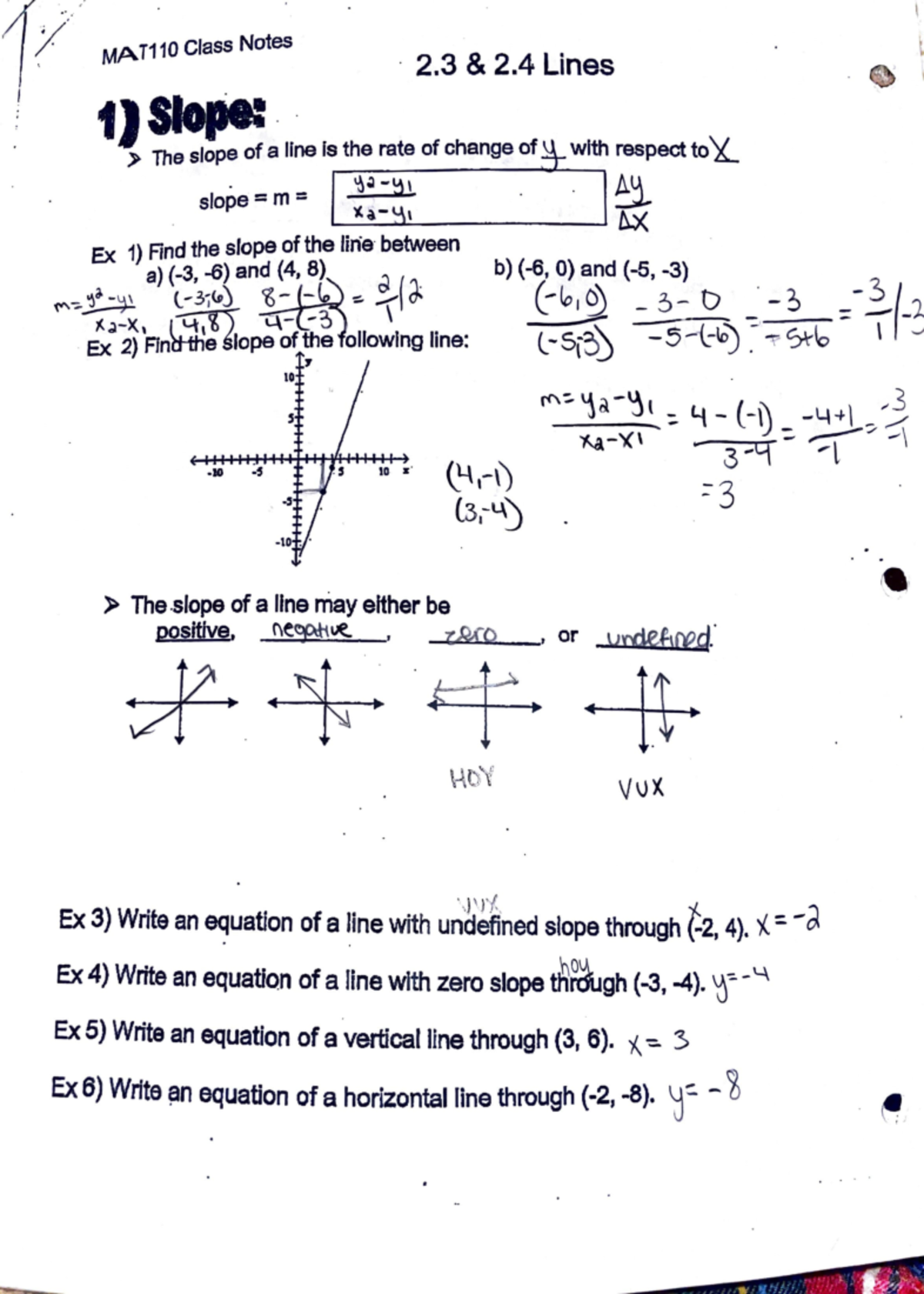 Slopes - Lecture notes - M Class Notes · 2 & 2 Lines 1JSlo.. · > The ...