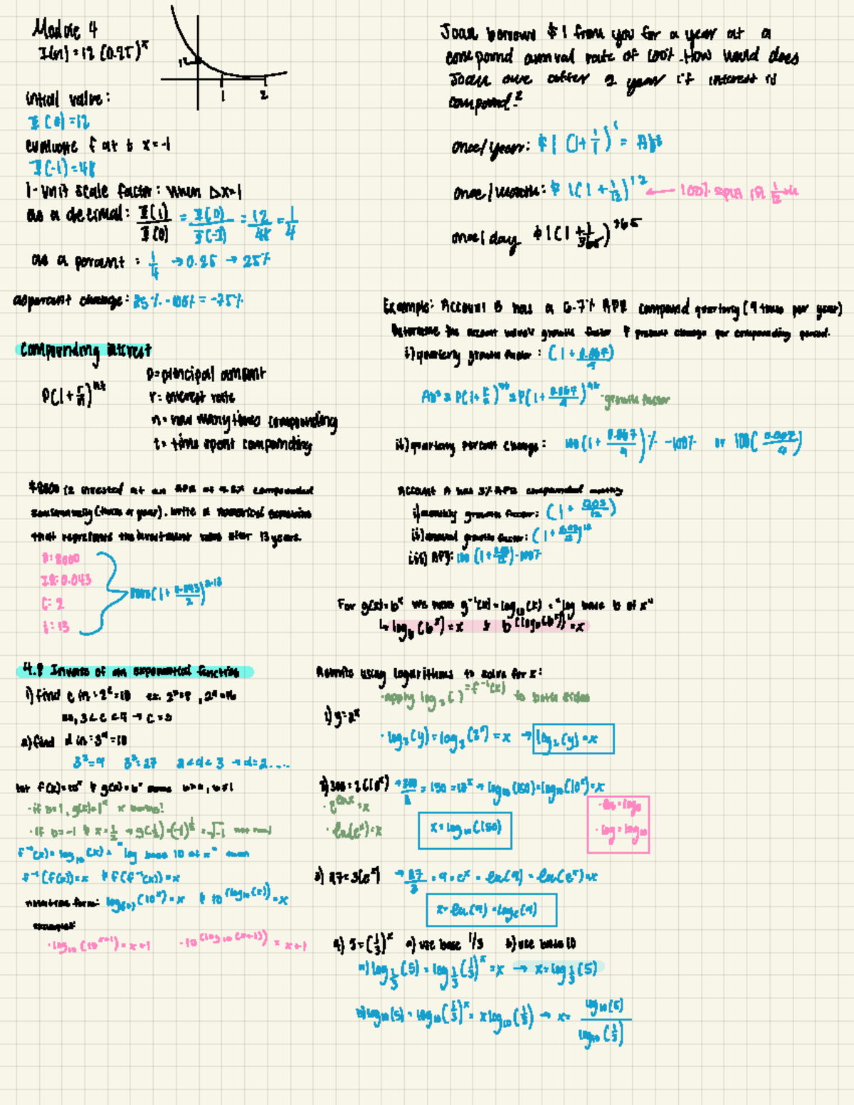 Module 4 math notes - Module 4 Joan borrows $ 1 from you for a year ata ...